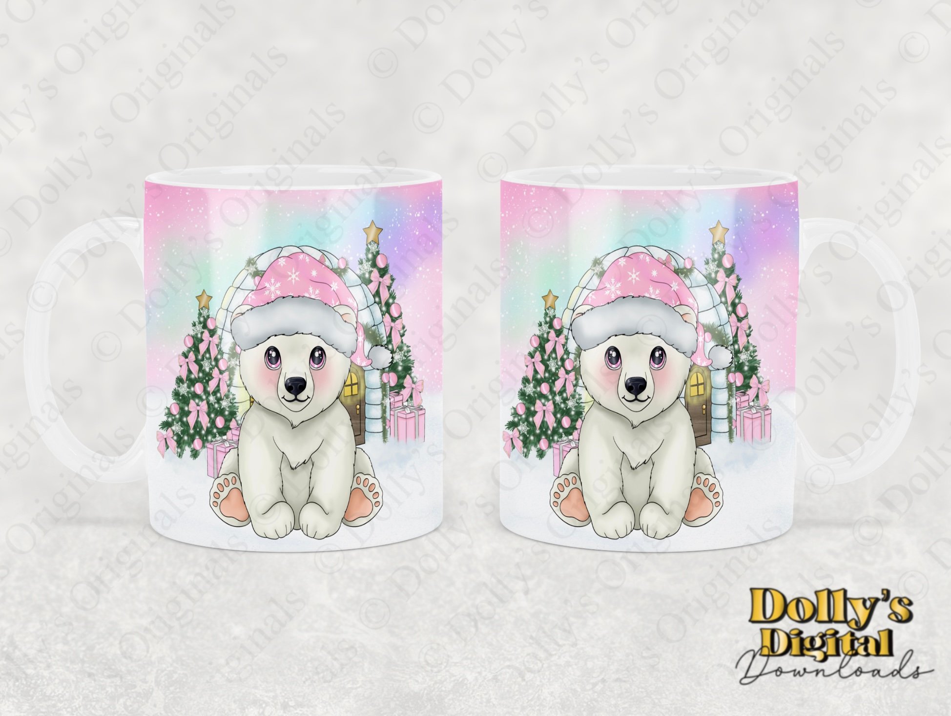 Pink Frosty Polar Bear Mug Wraps - Payhip