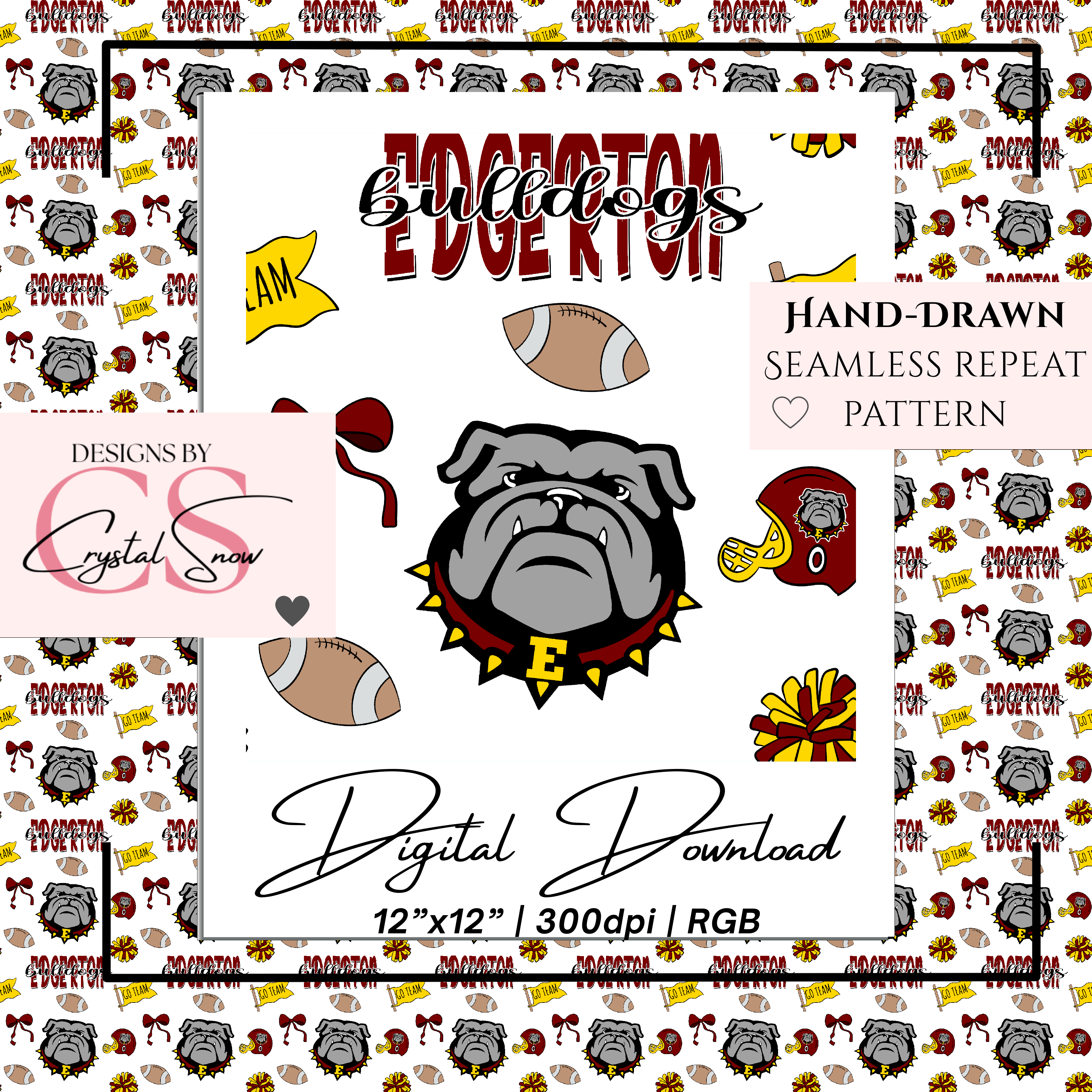 Edgerton Bulldogs Seamless Digital Paper | Maroon Gold School Spirit ...