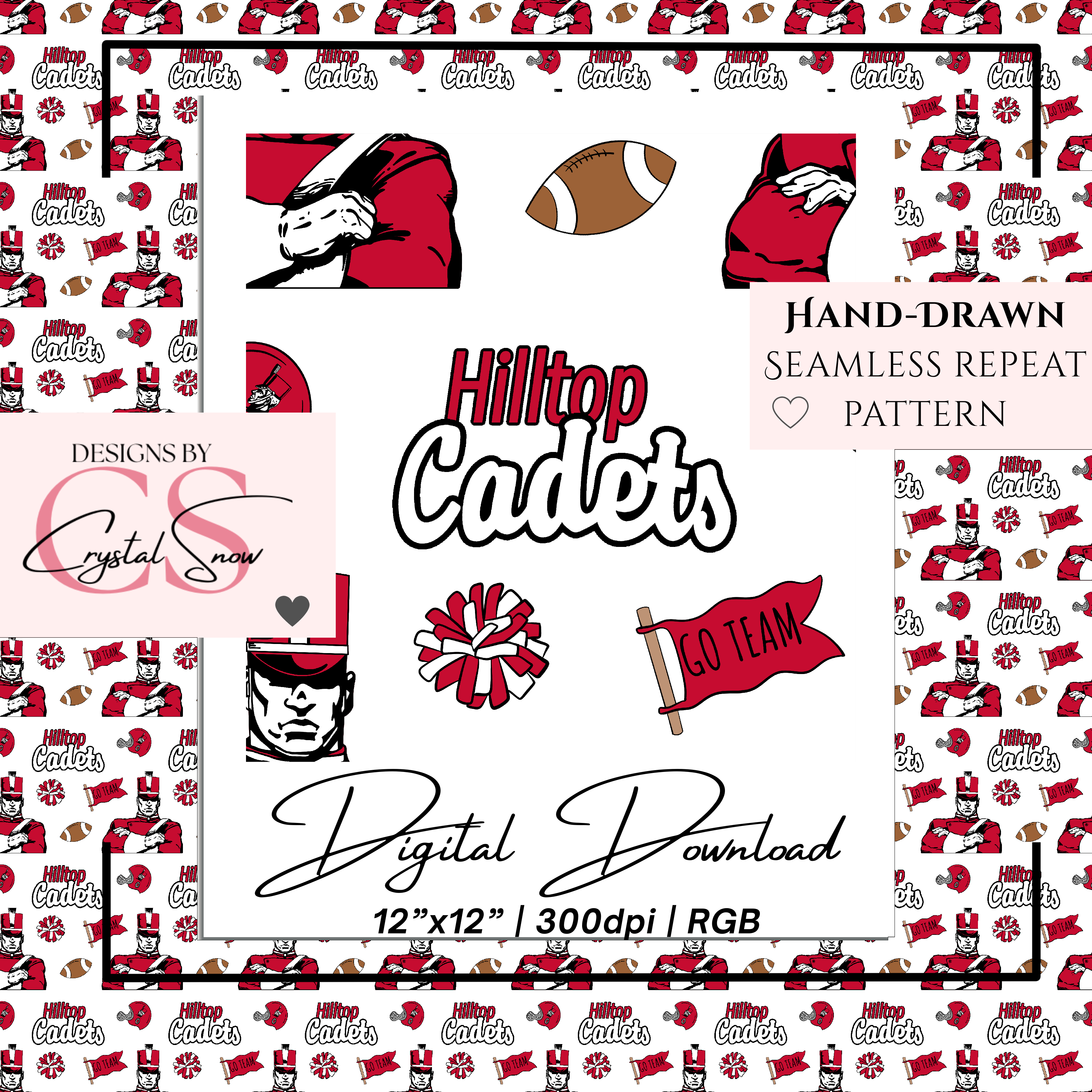 Millcreek Hilltop Cadets Seamless Digital Paper | Red & White School ...
