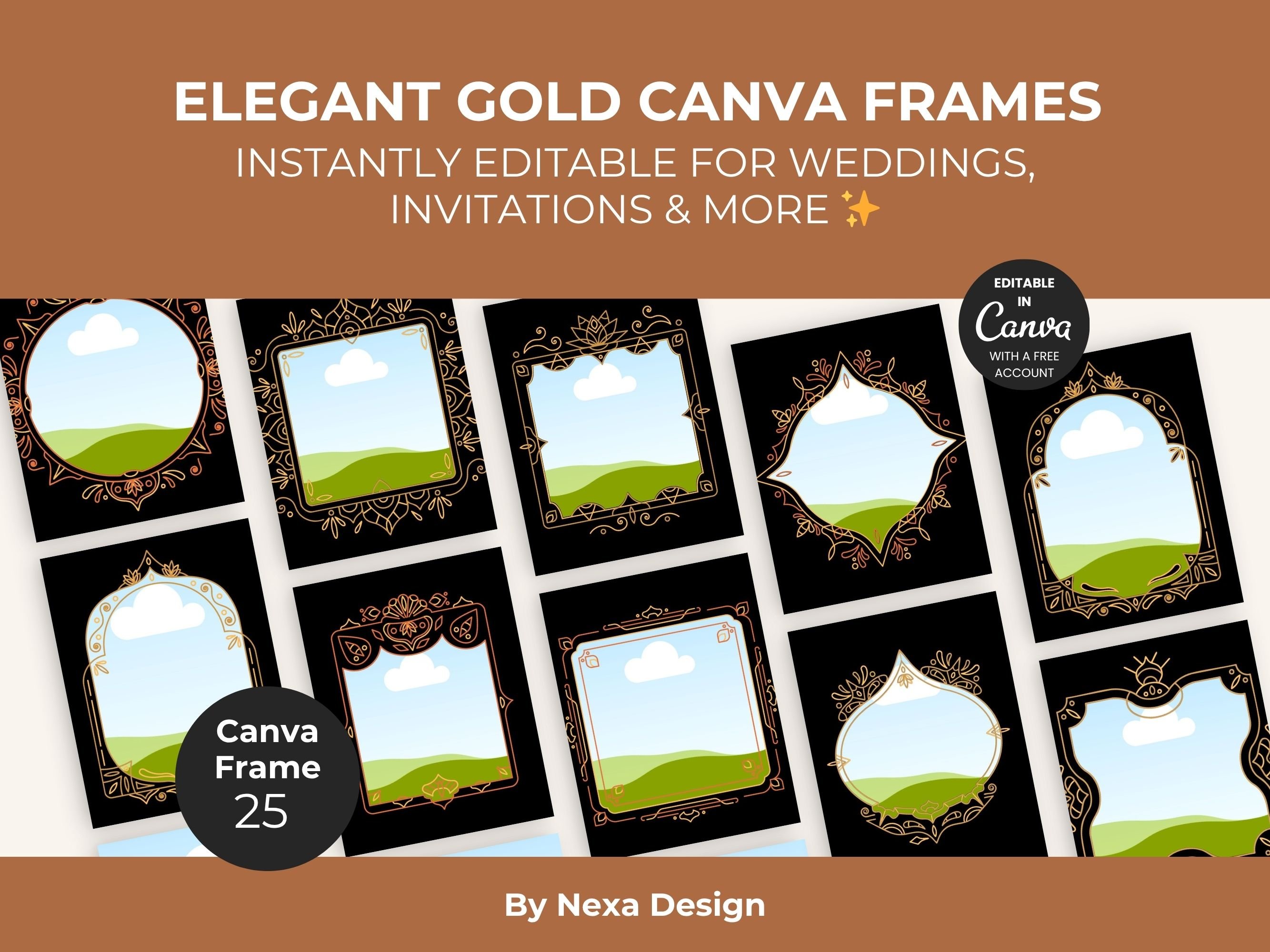 25 Ornate Gold Canva Frames: Elegant Wedding Invitation Borders ...