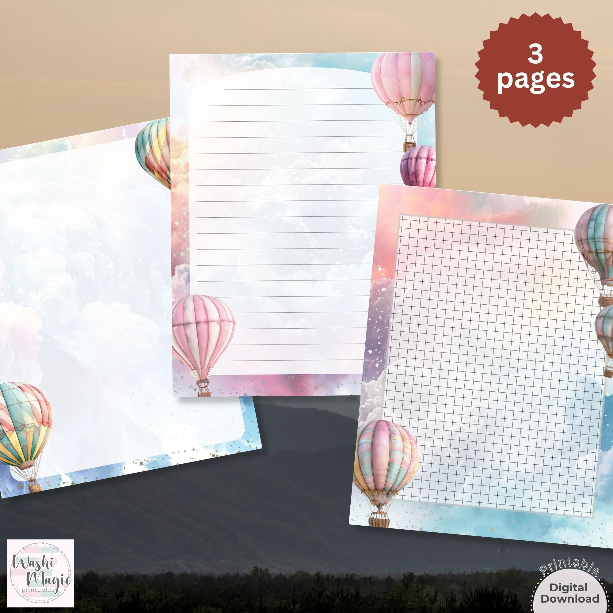 Pastel Hot Air Balloon Stationery Paper Printable Design - Payhip