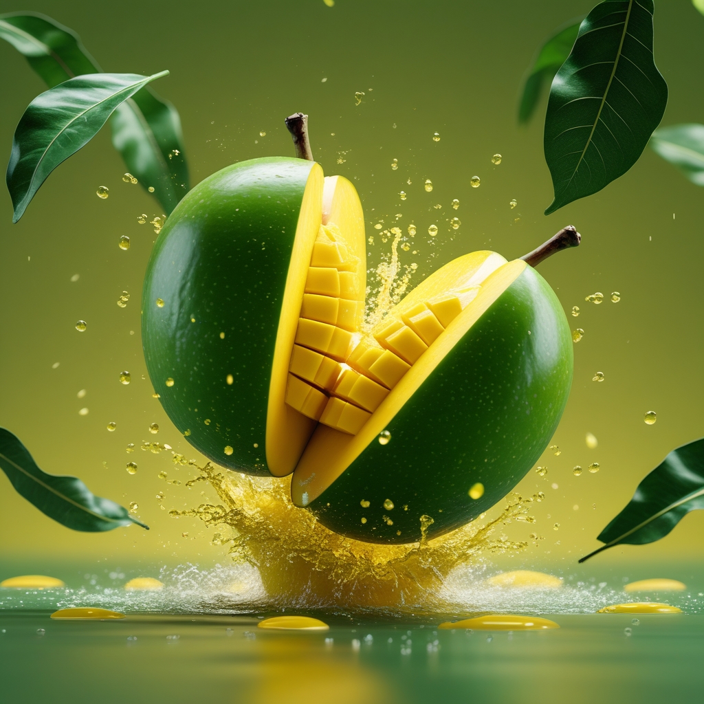 Hyper-realistic close-up of two mango halves - Payhip