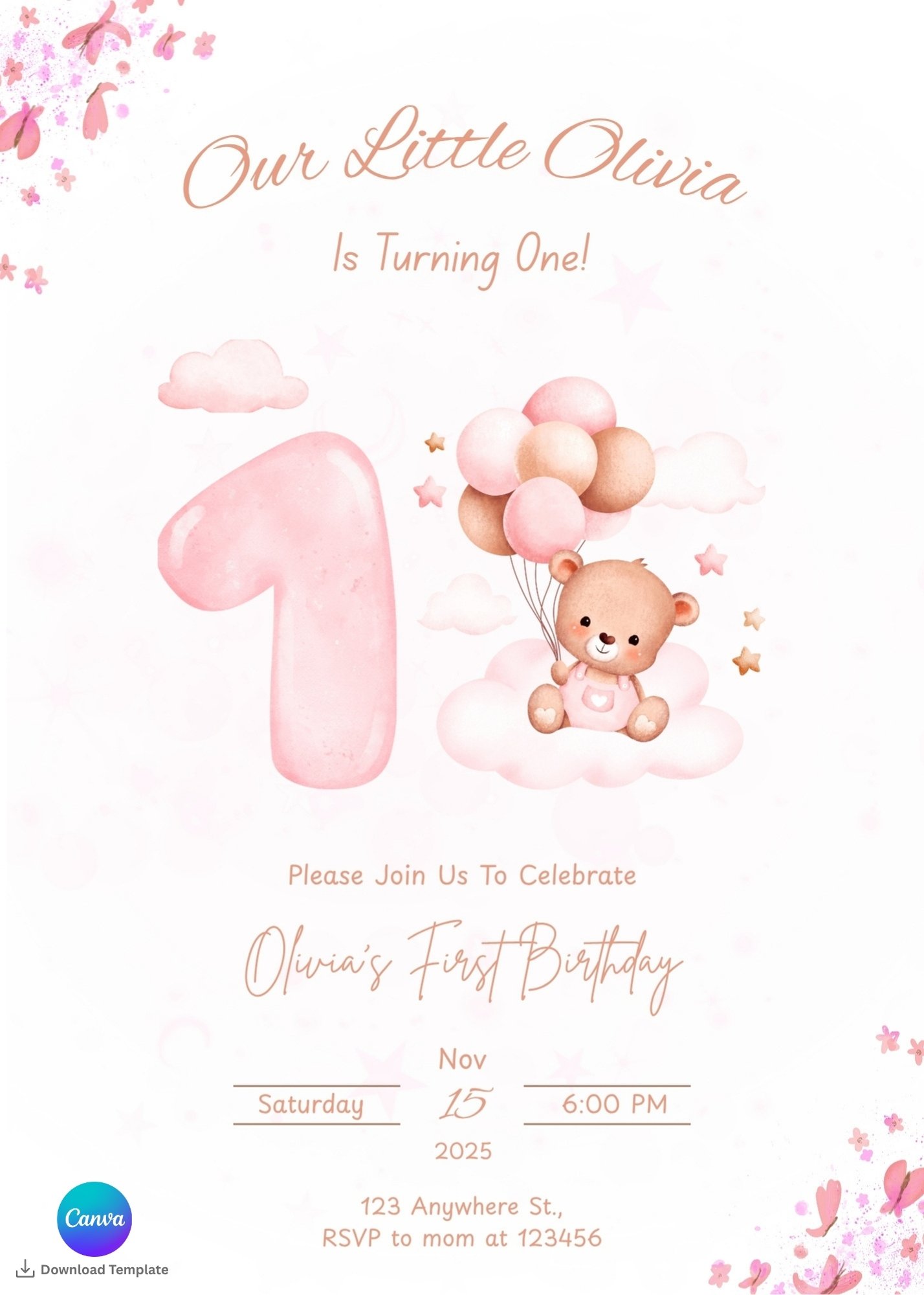 Cute Baby Birthday Invitation Card Template - Payhip