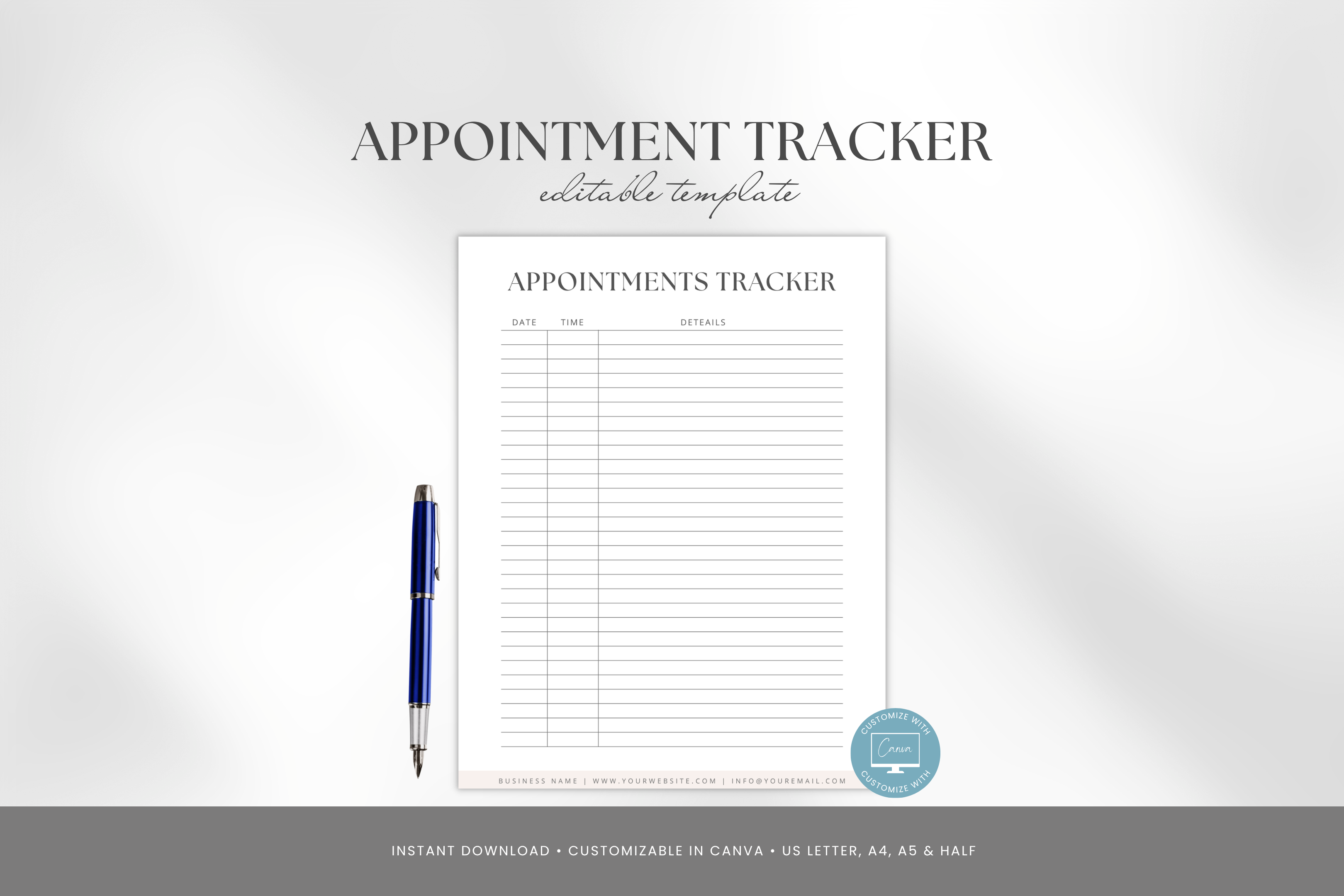 Appointment Tracker Template, Editable Appointment Log Form, Small ...