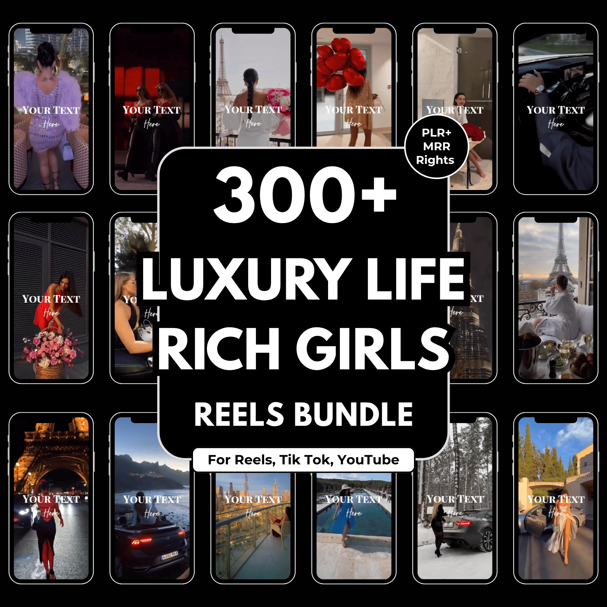 300 Luxury Lifestyle Reels for Girls/Women with Text PLR MRR TikTok ...