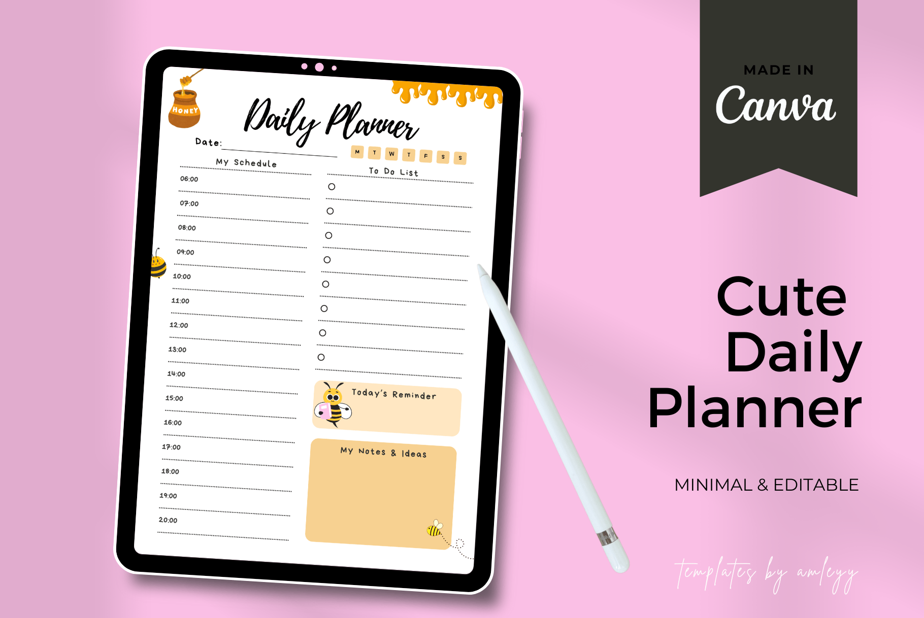 Cute Bee-Themed Daily Planner Template - Payhip