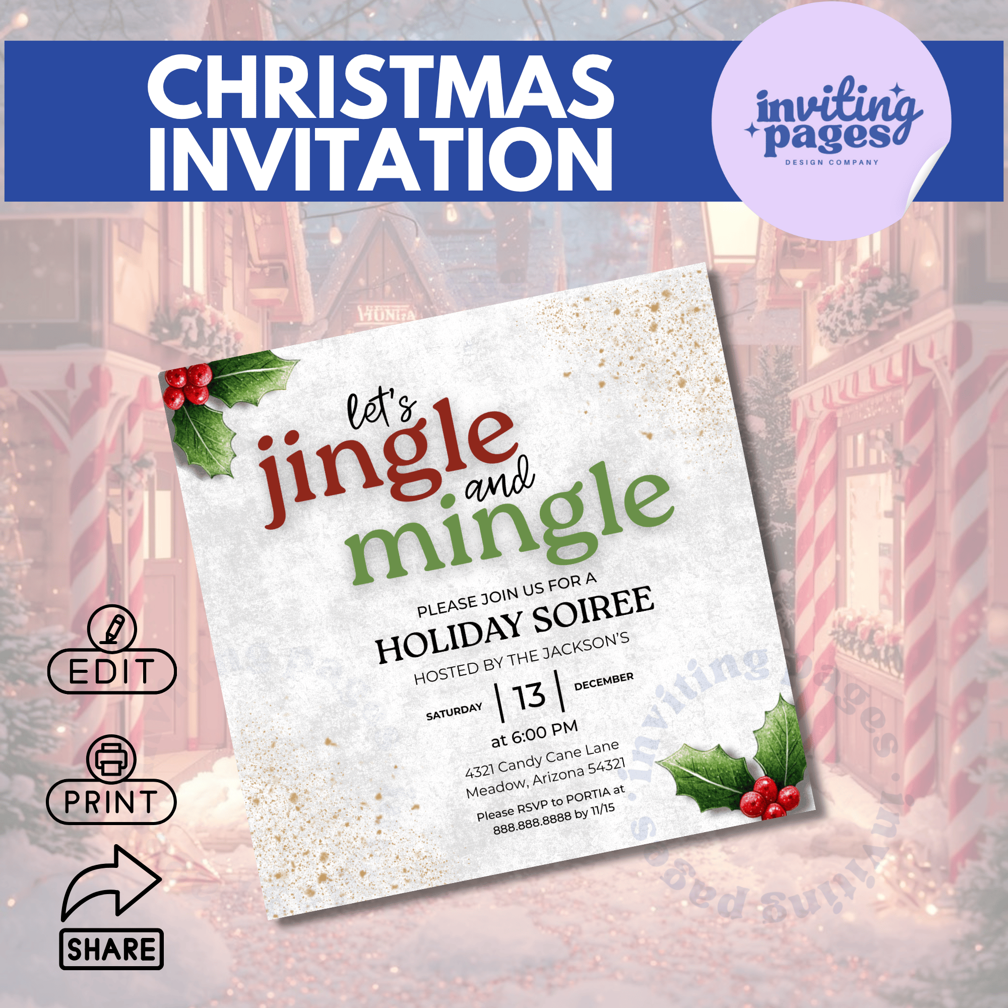 Let’s Jingle and Mingle Christmas Party Invitation – 4 inch Holiday ...