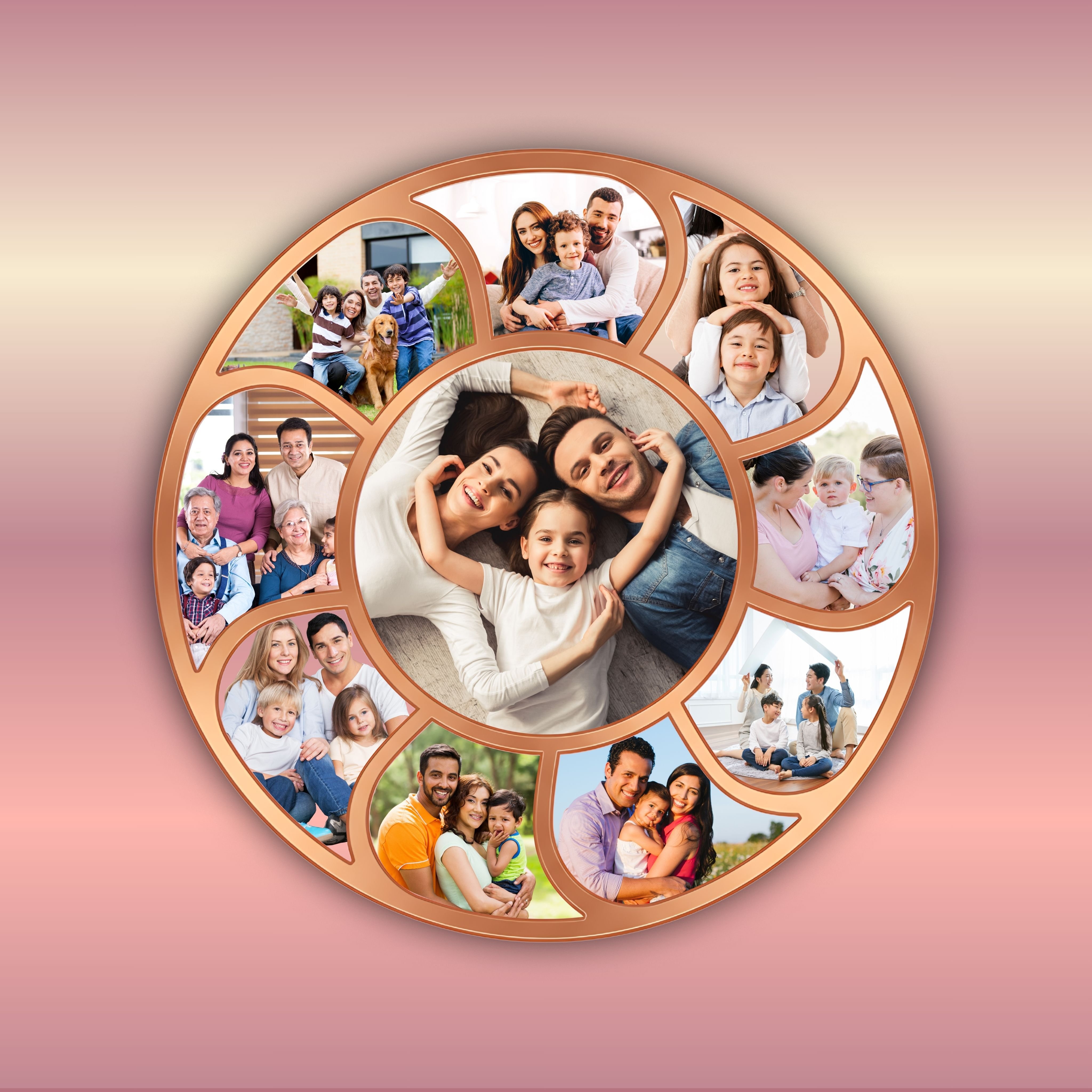 Editable Canva Photo Collage Frame Template - Circular Family Album for ...