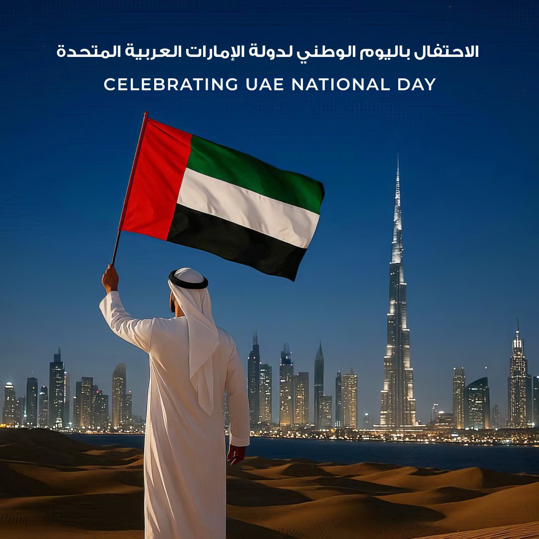 AI Template: UAE National Day with Arab Man Waving UAE Flag and Dubai ...