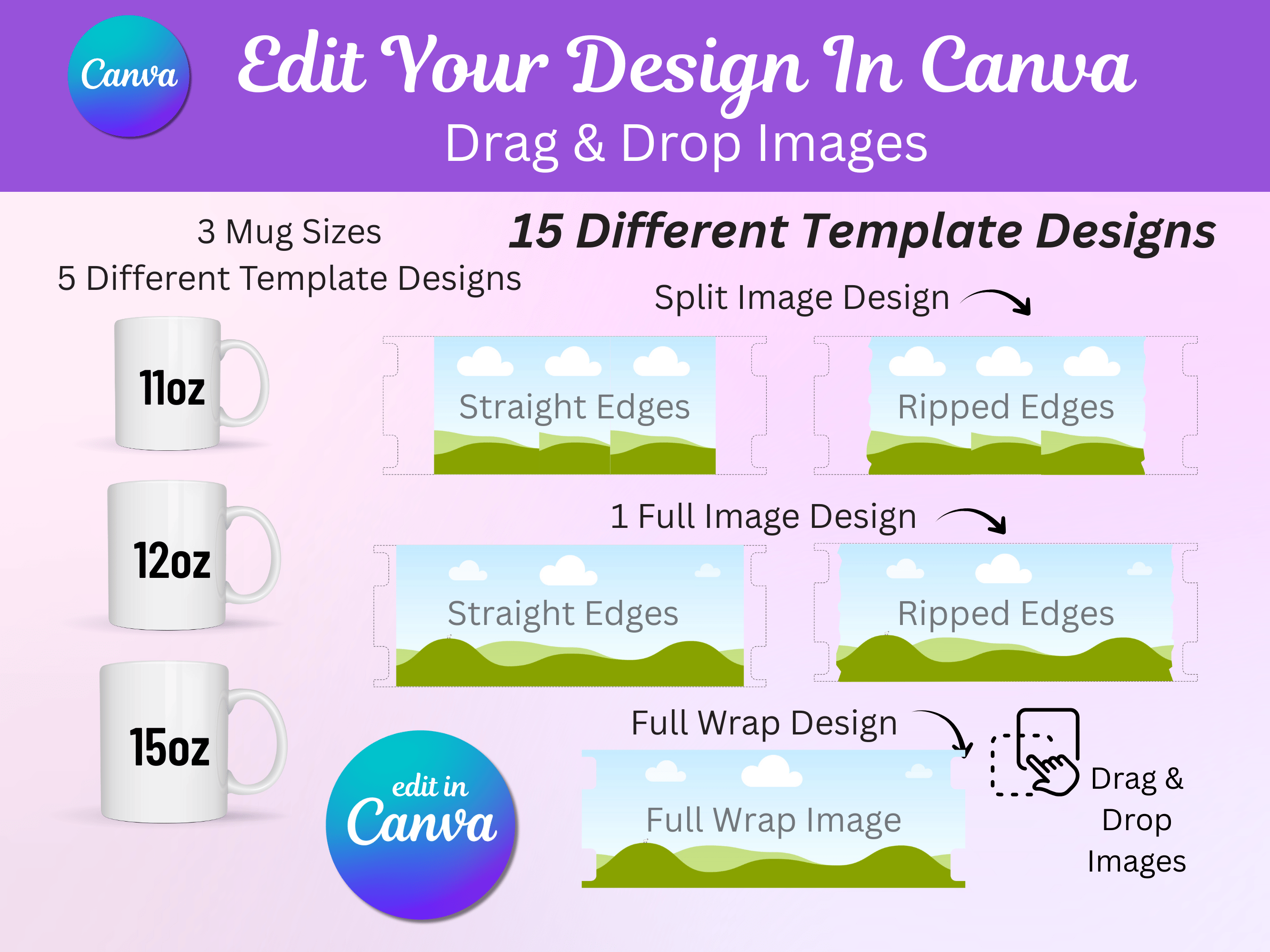 Editable Mug Template Bundle | Canva Mug Wrap Templates | 11oz 12oz ...
