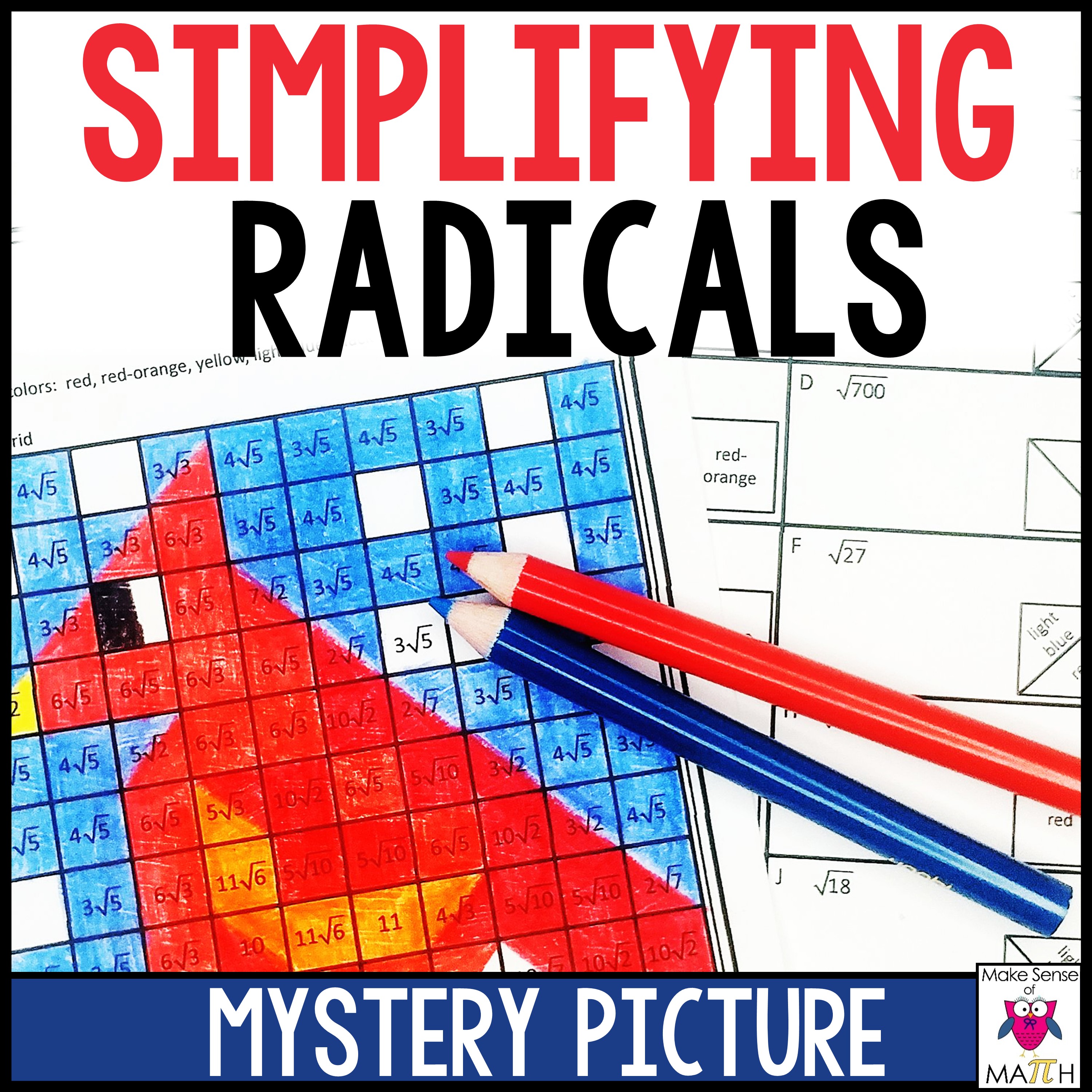Simplifying Radicals Activity Mystery Picture | Square Roots
