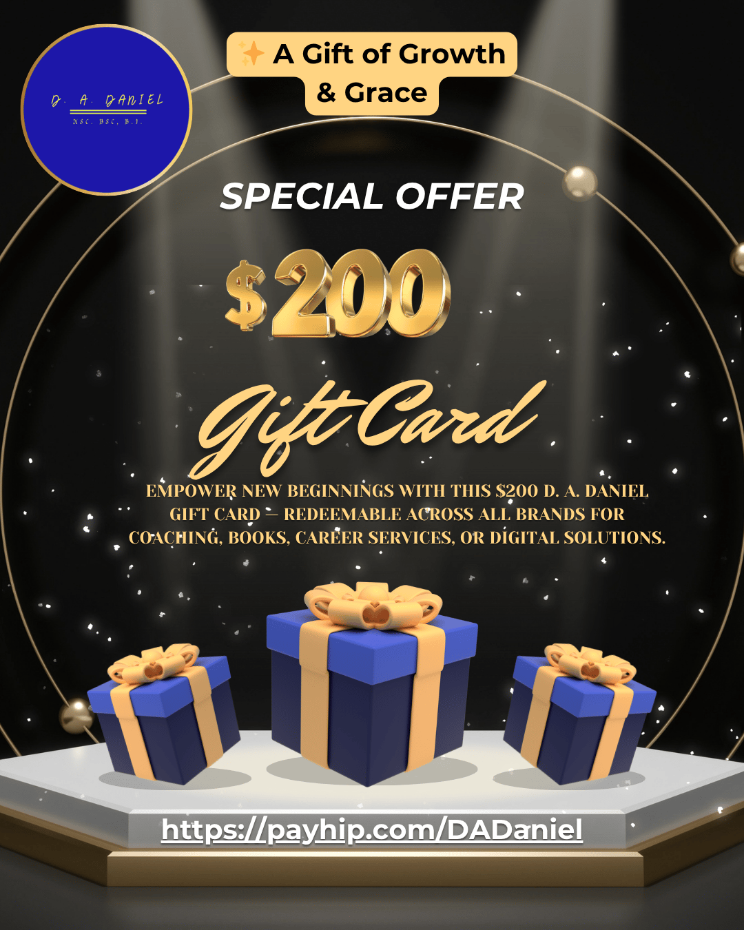 Growth & Grace $200 Gift Card by D.A. Daniel - Payhip