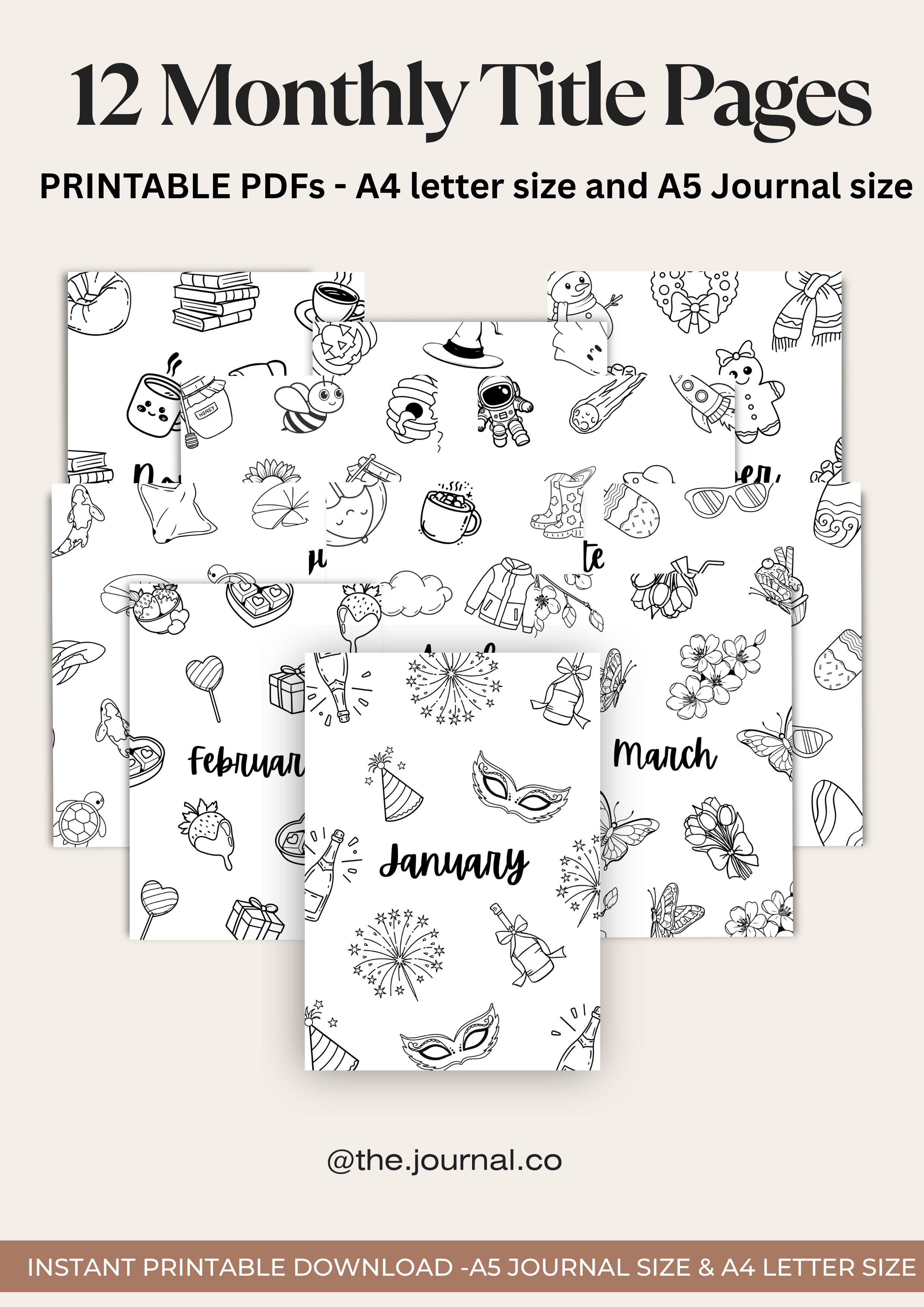 12 Monthly Title Pages Set - Unique themes (Printable PDFs) - Payhip