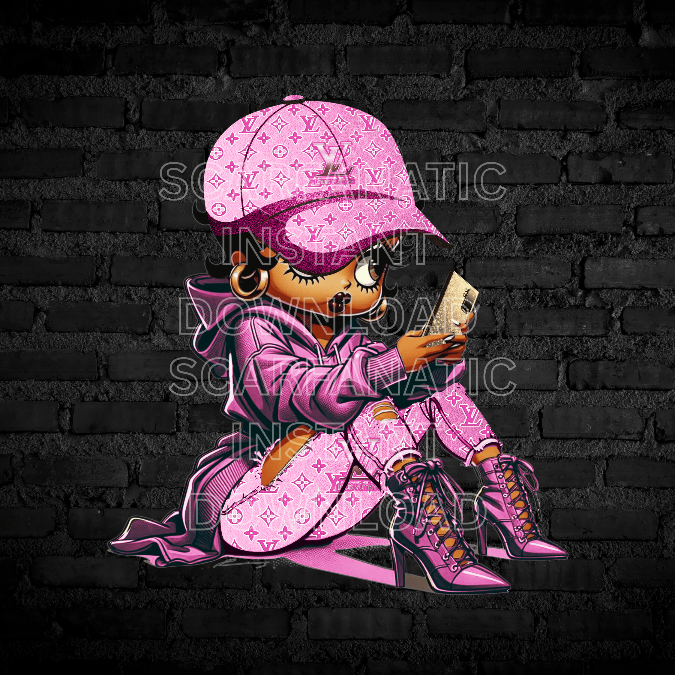 Black Betty Boop in Light Pink Sweatshirt, Pink VL Ball Cap, Light Pink ...