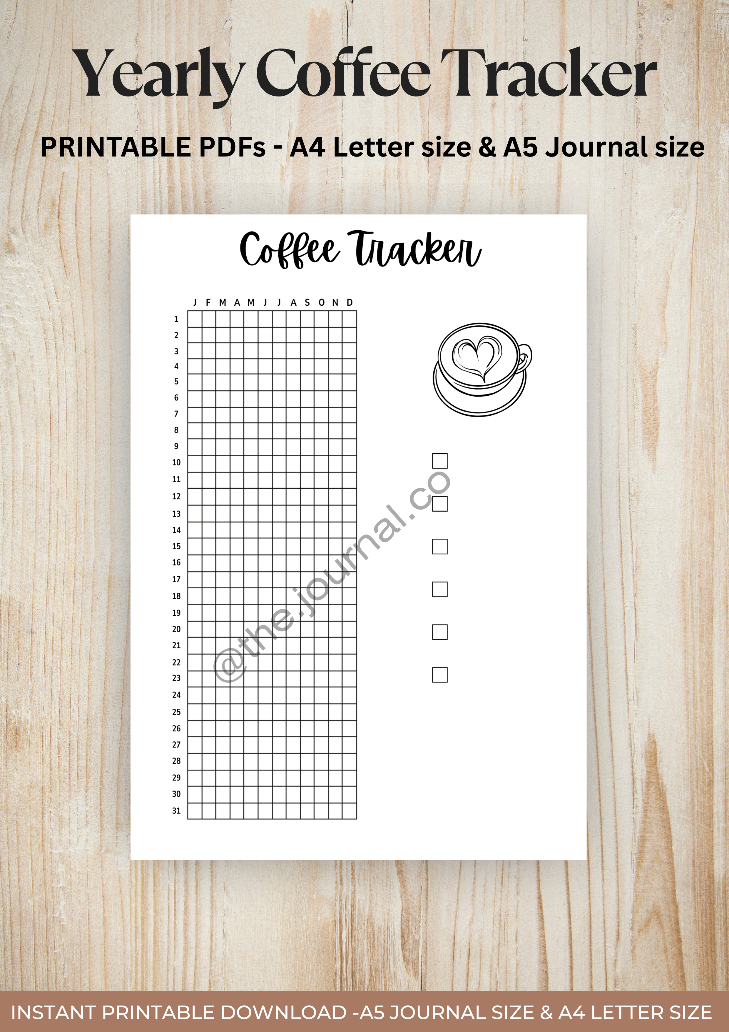 Yearly Coffee Tracker - A4 Letter Size & A5 Journal Size - Payhip