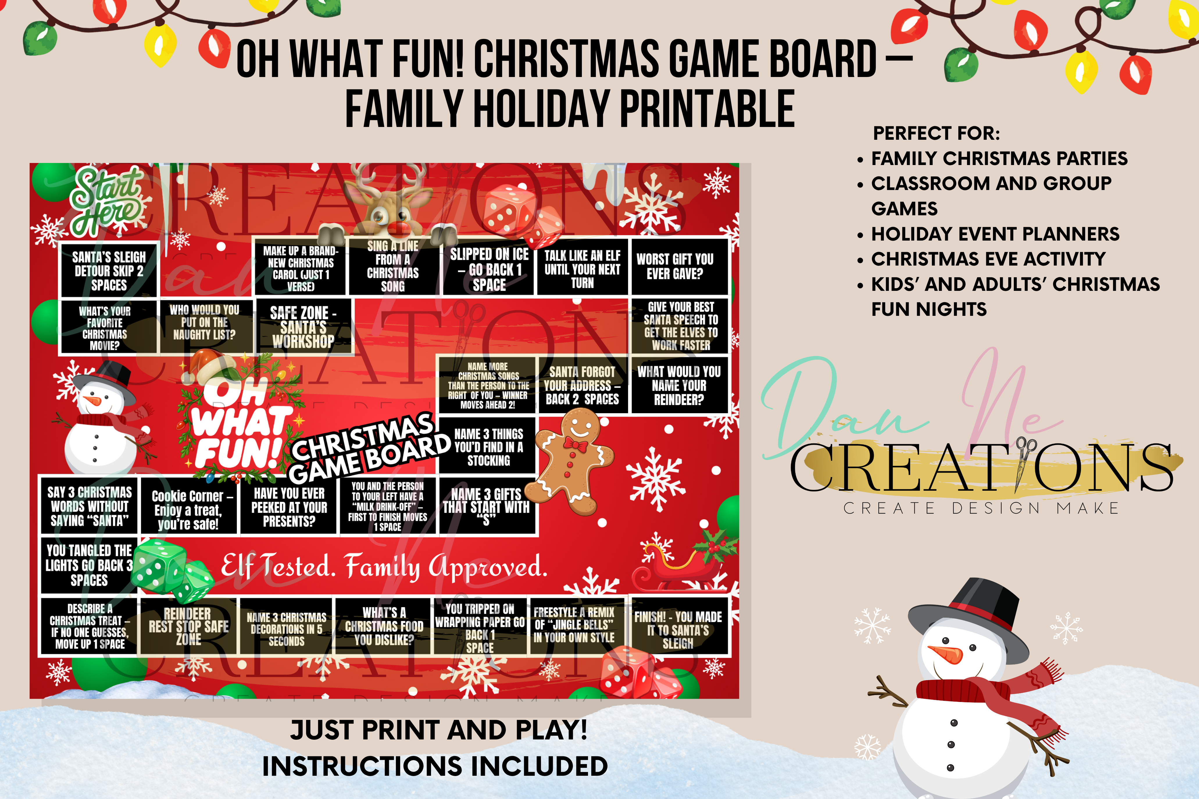 Ready to Print: Oh What Fun! Christmas Game Board – Family Holiday ...