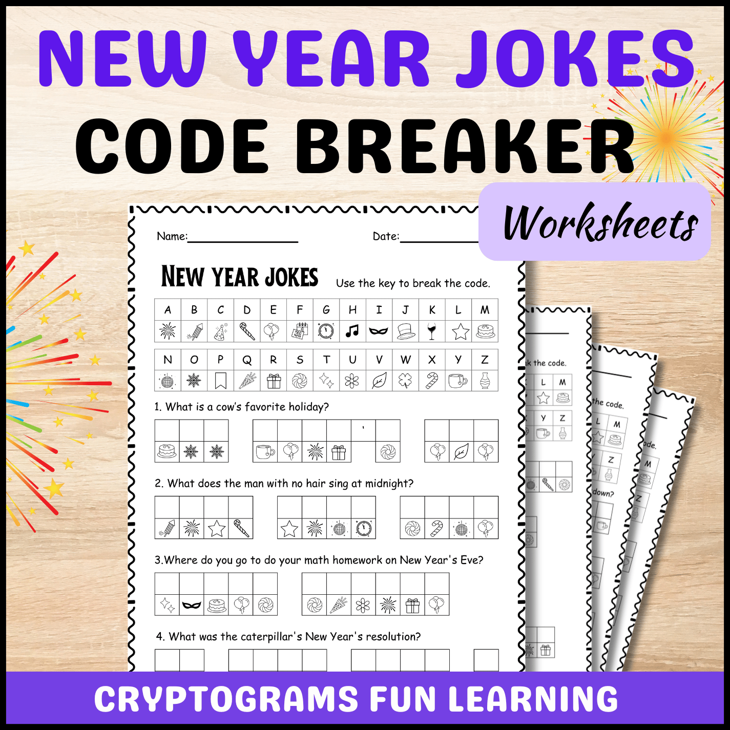 New Year Jokes Cryptogram Code Breaker Worksheets Fun Activity 2026 ...