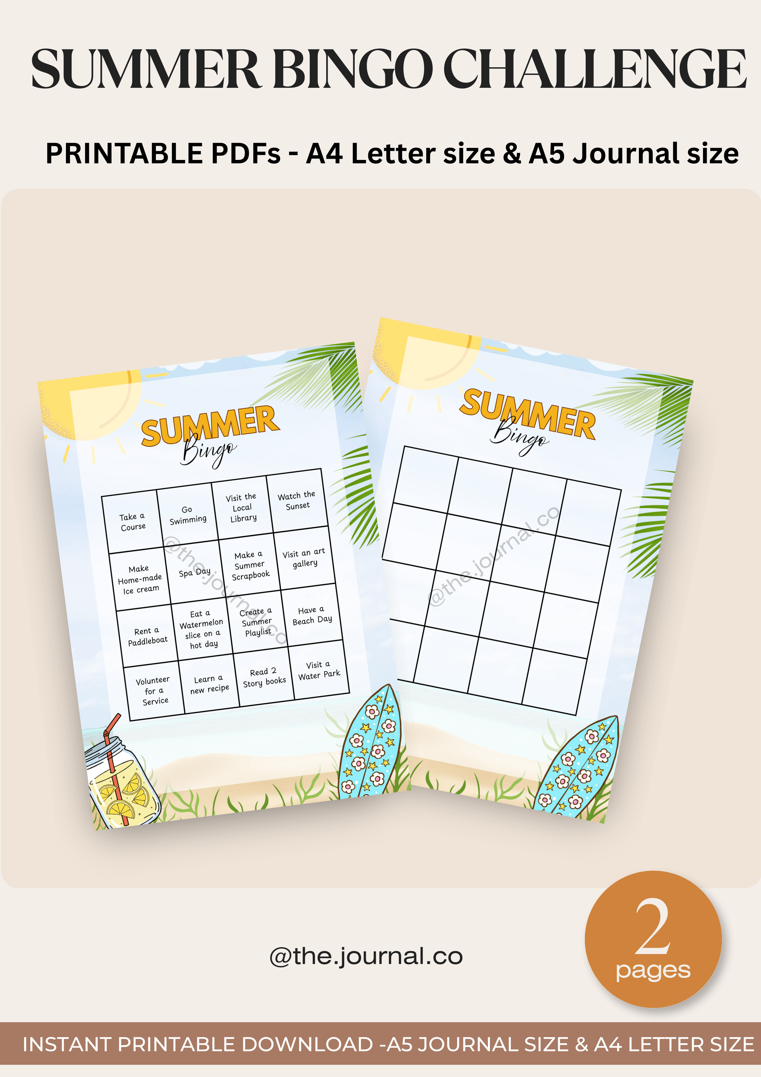Beachy Summer Bingo Card - Pre-filled & Customizable Printable PDFs ...