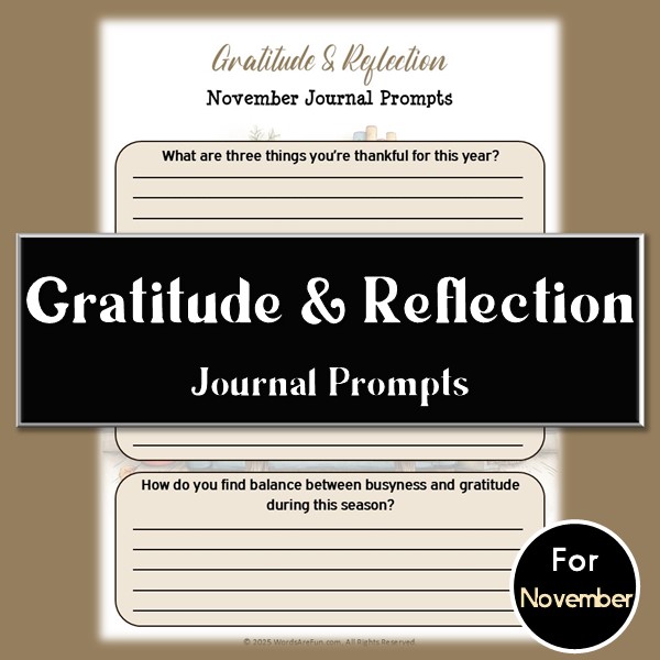 November Journal Prompts Printable | 5 Prompts, Affirmations & Calendar PDF