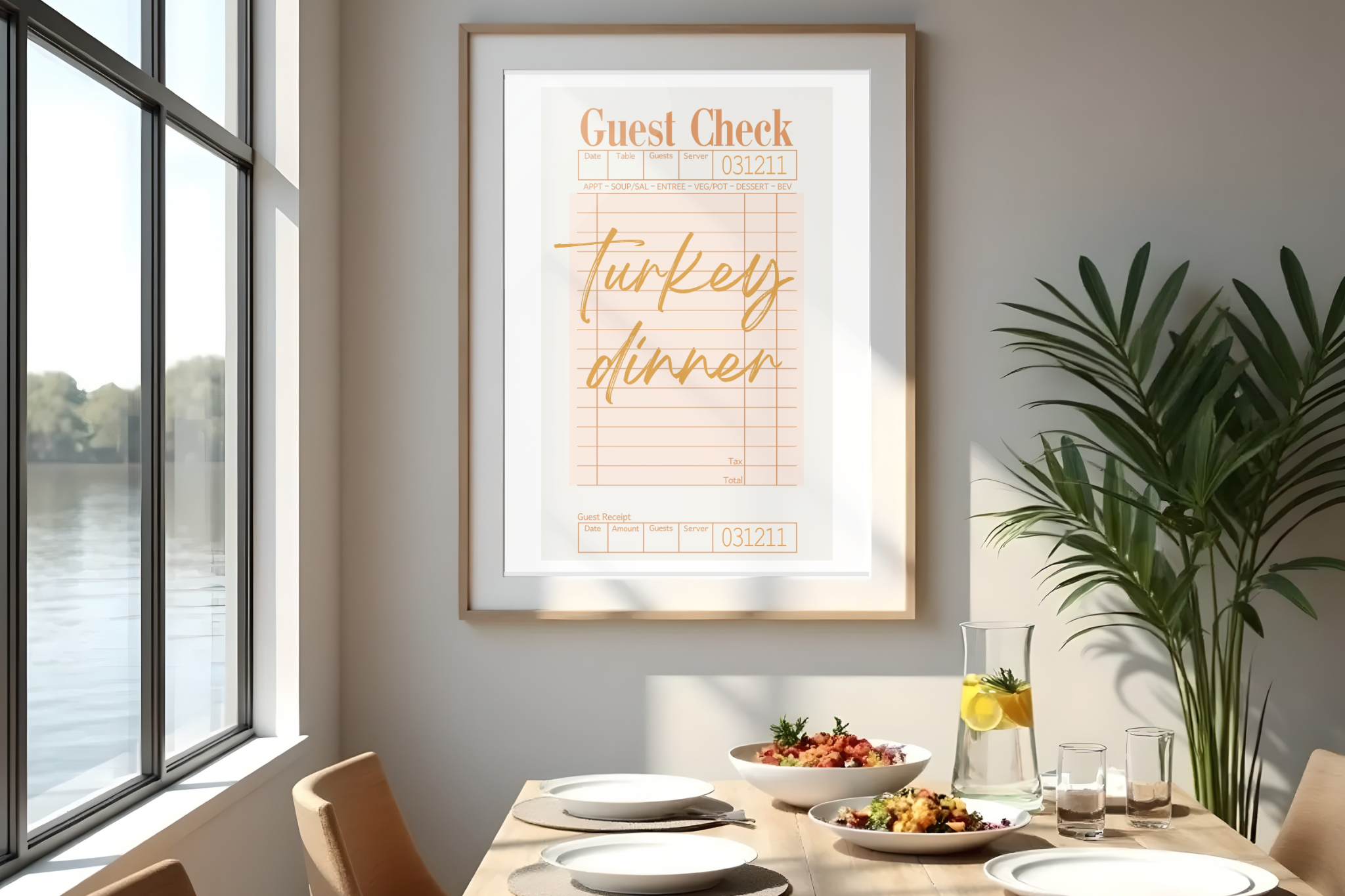 Turkey Dinner Guest Check Print | Retro Diner Thanksgiving Wall Art ...