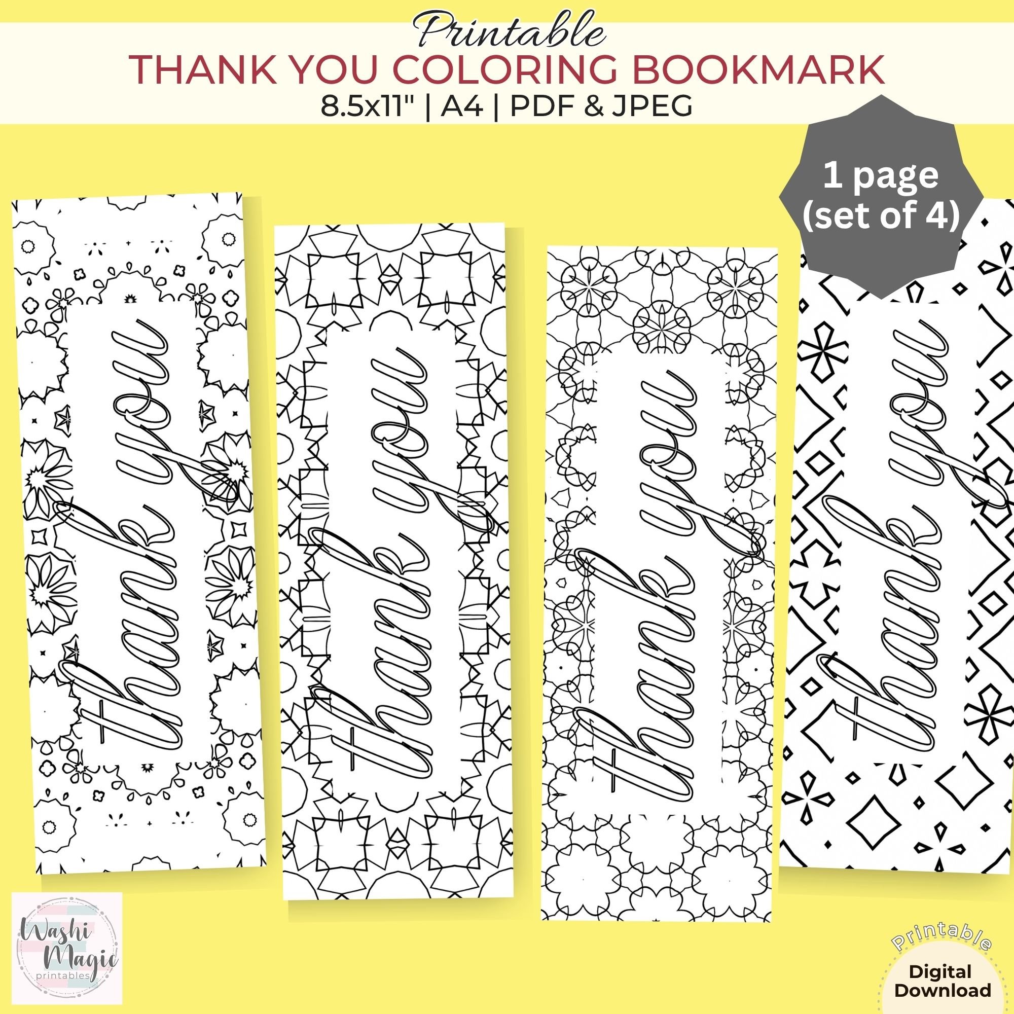 Thank You Coloring Bookmark Set Printable Cozy Coloring Pages - Payhip