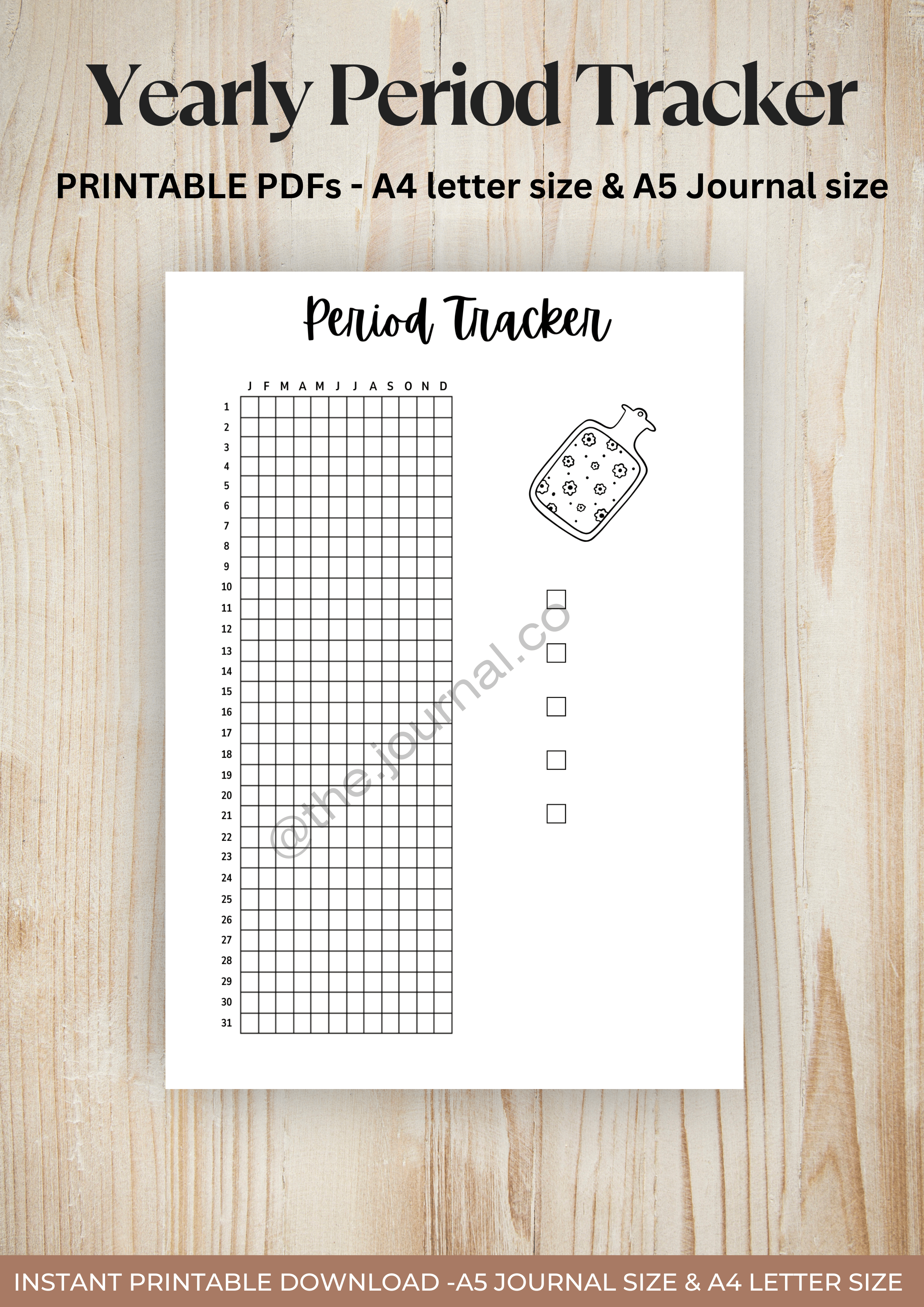 Yearly Period Tracker - A4 Letter & A5 Journal Size Printables - Payhip