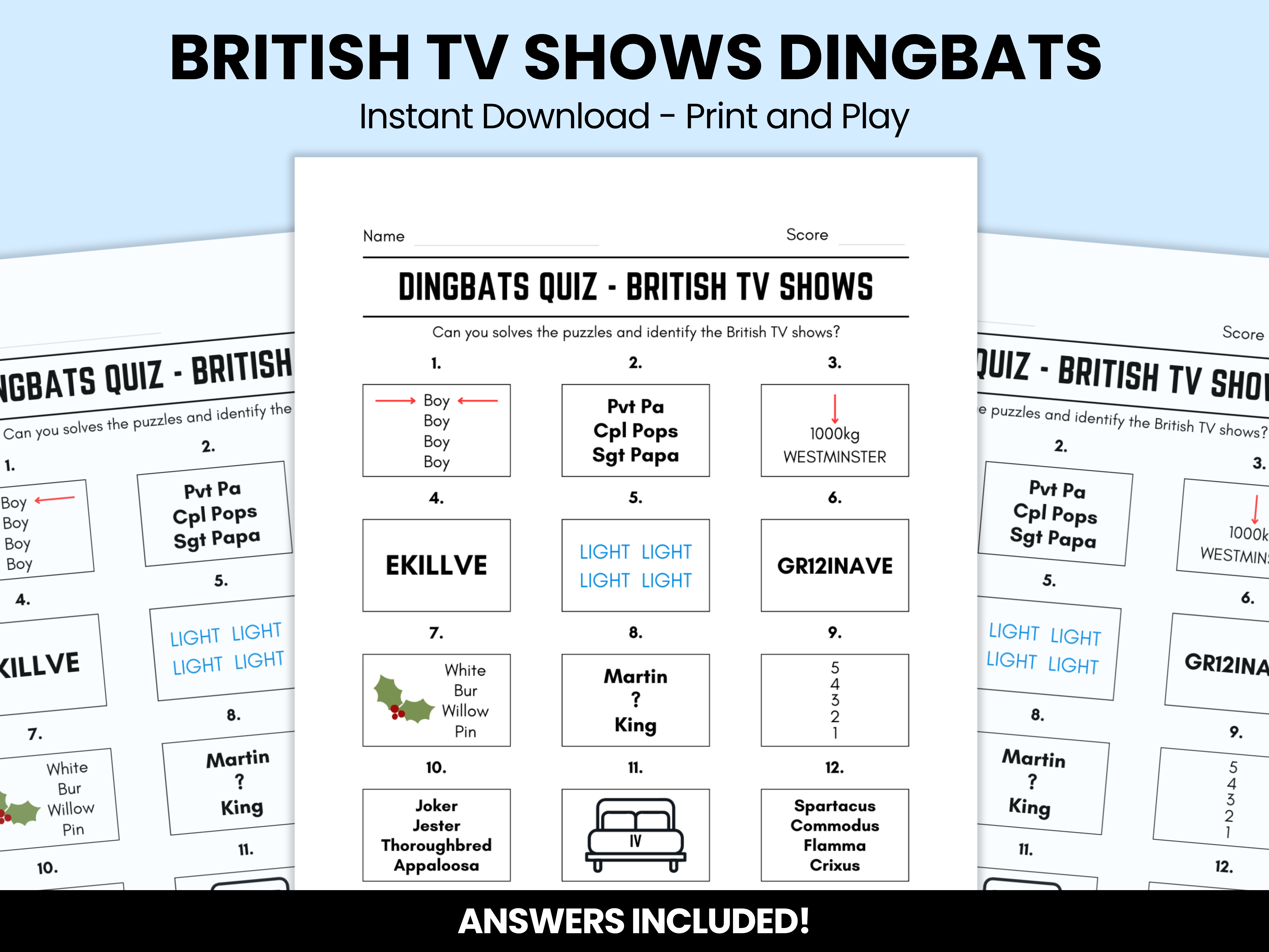 British TV Shows Dingbats Picture Quiz – Instant Download