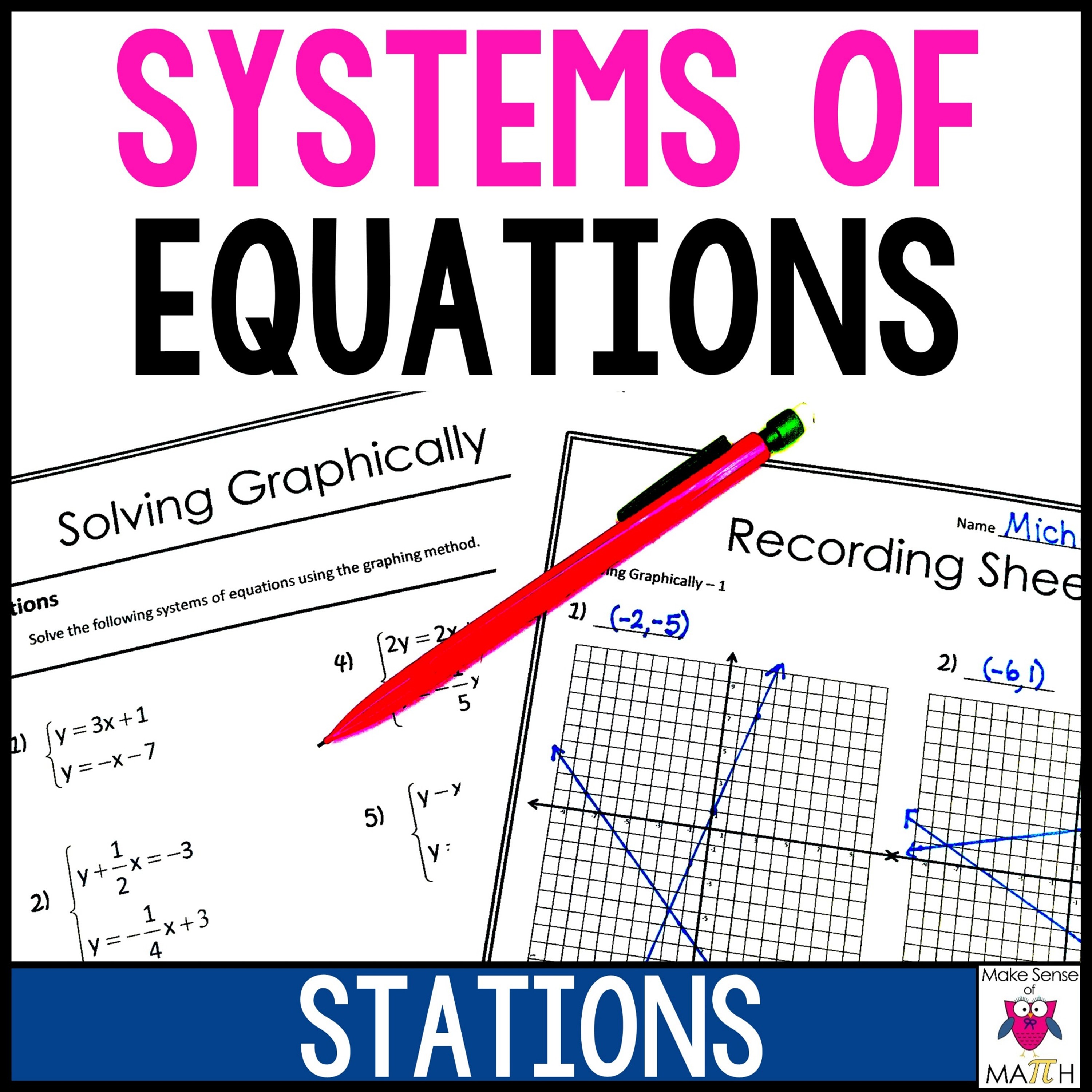 Solving Systems of Linear Equations Stations Activity | Math Centers