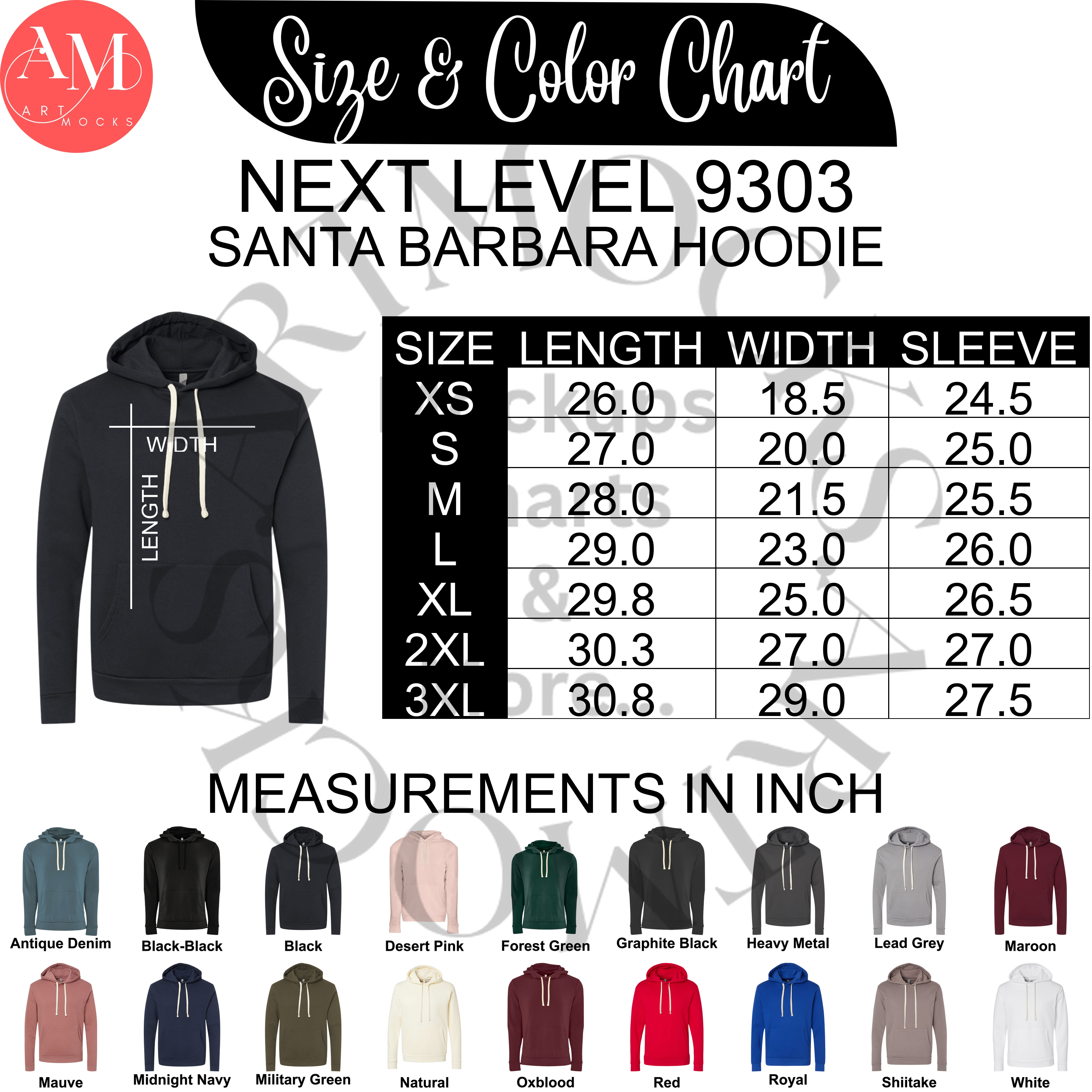 Next Level 9303 Color & Size Chart Bundle | PNG Chart for POD & Etsy ...