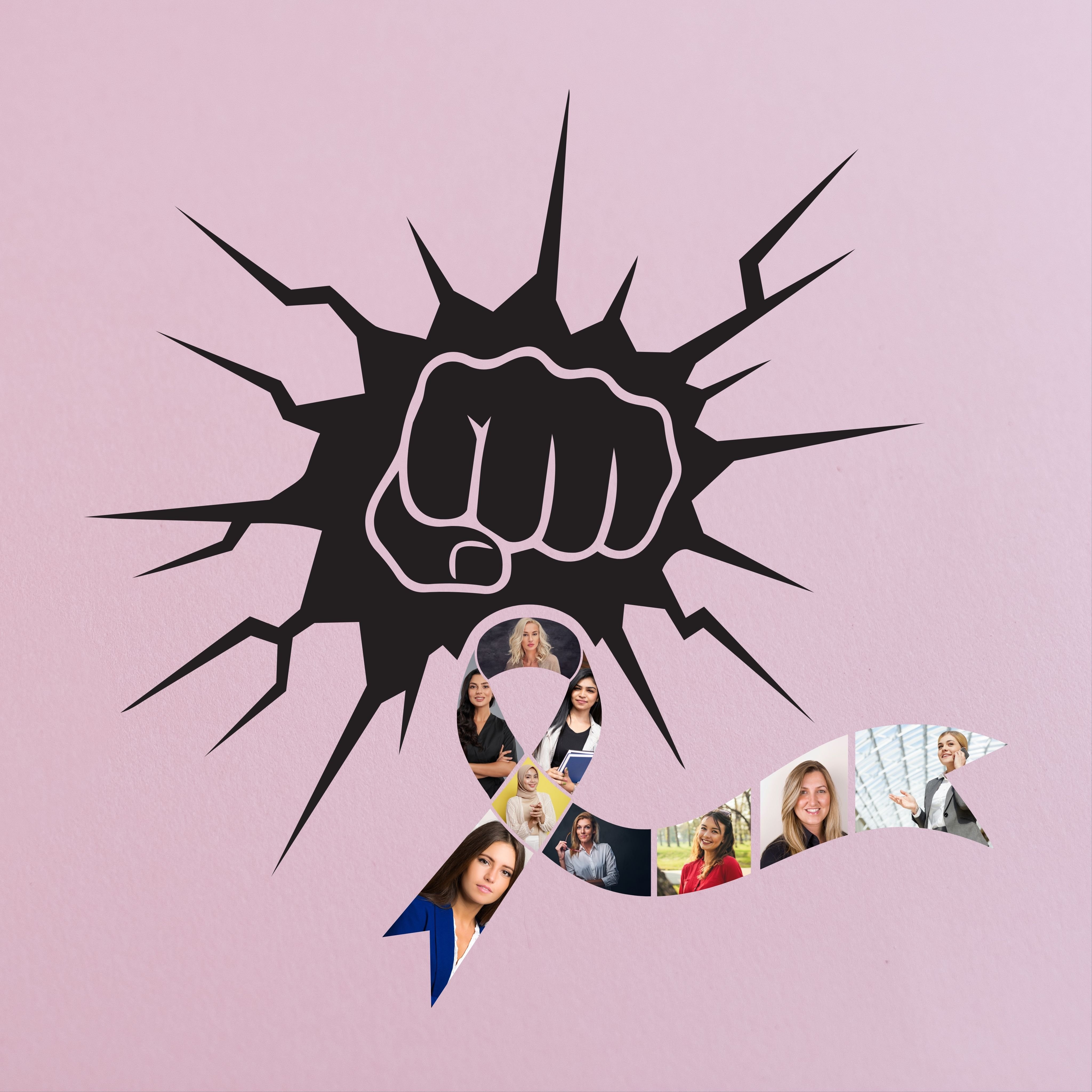 Empowerment Photo Frame Canva Template: Dynamic Fist & Ribbon Layout ...