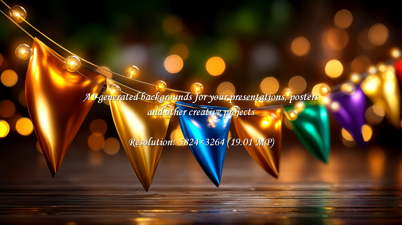 Vibrant metallic pennant banner and string lights create a festive ...