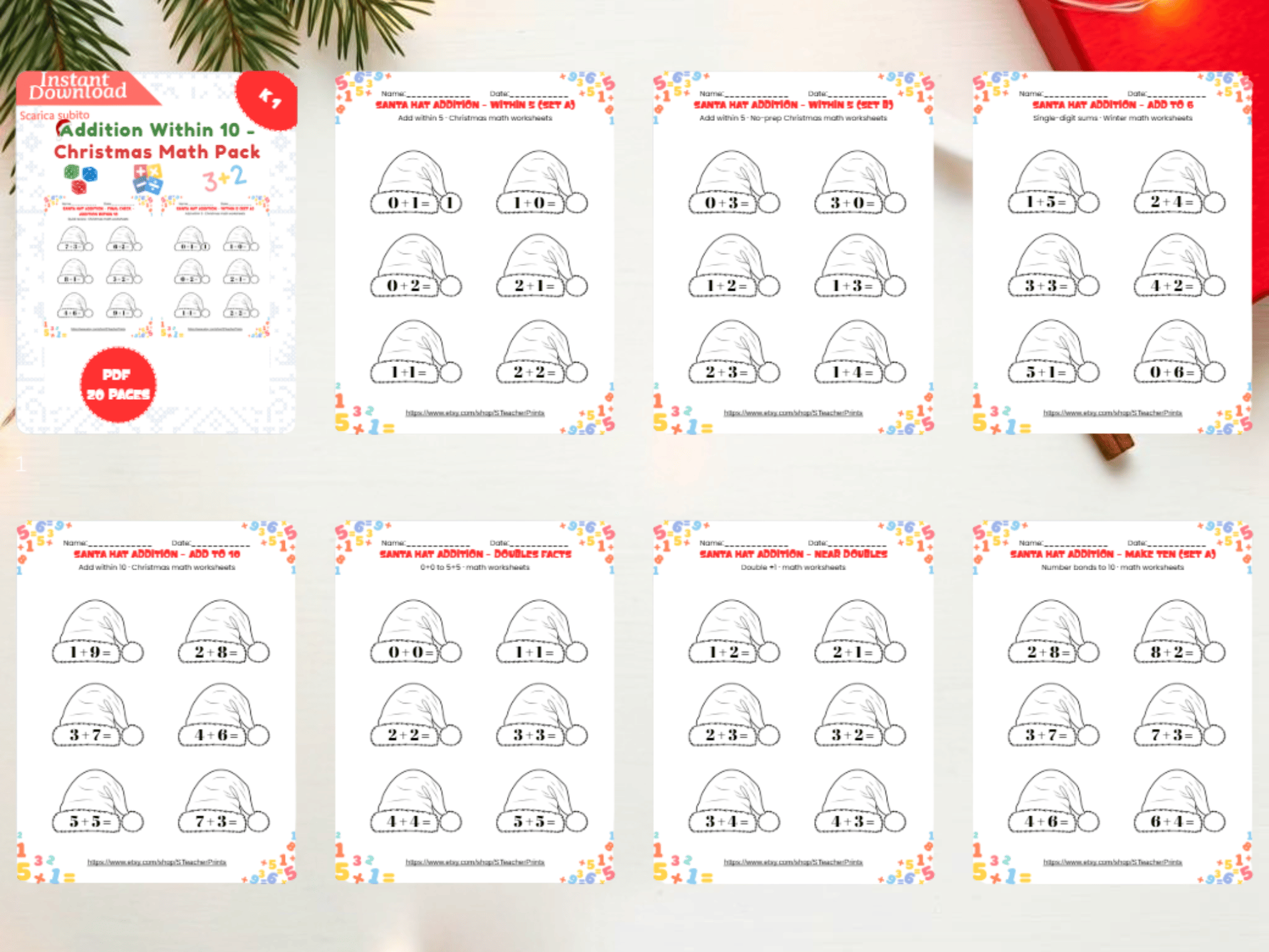 Christmas Addition Within 10 – Santa Hat Worksheets Pack (20 Pages ...