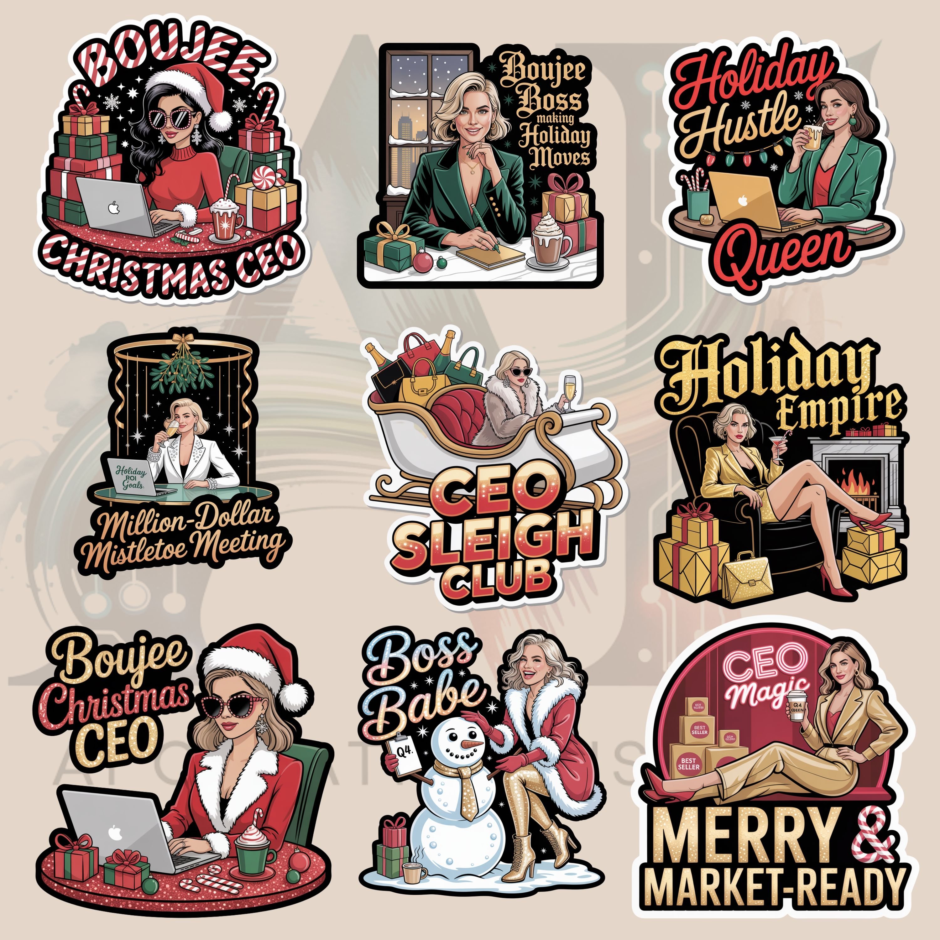 Christmas Boss Babe White Girl Sticker Bundle (9 Stickers) 🎄 - Payhip