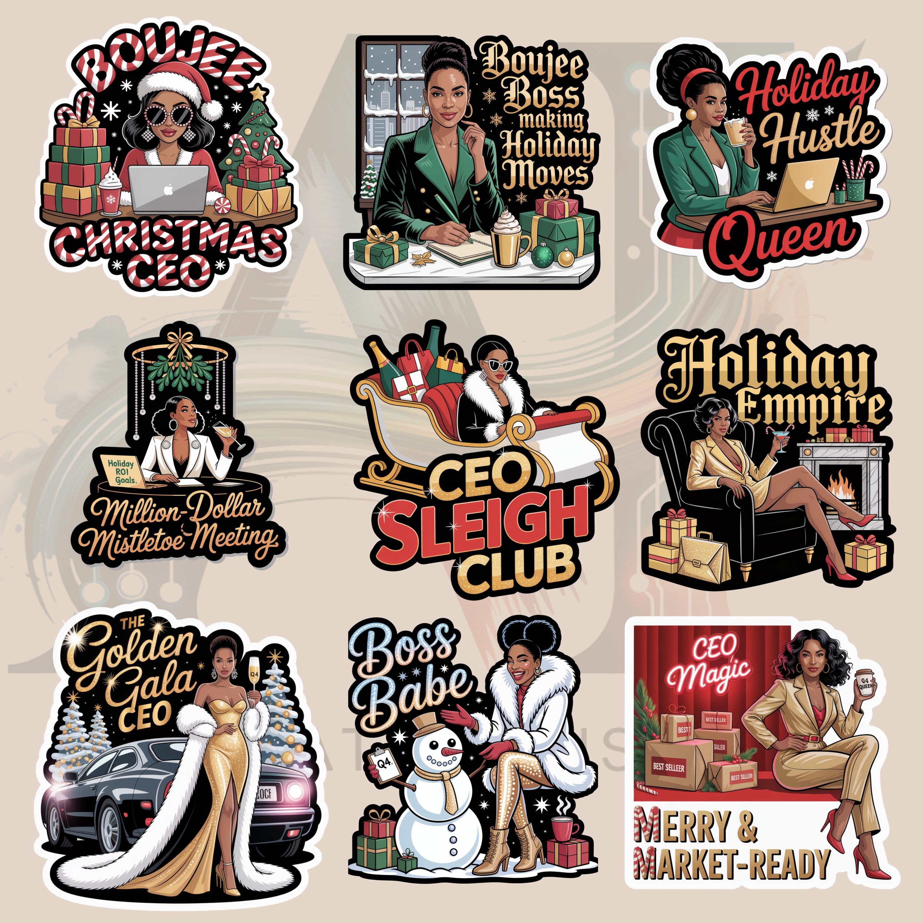 Black Girl Magic: Holiday CEO Sticker Bundle (9 Stickers) 🎄 - Payhip