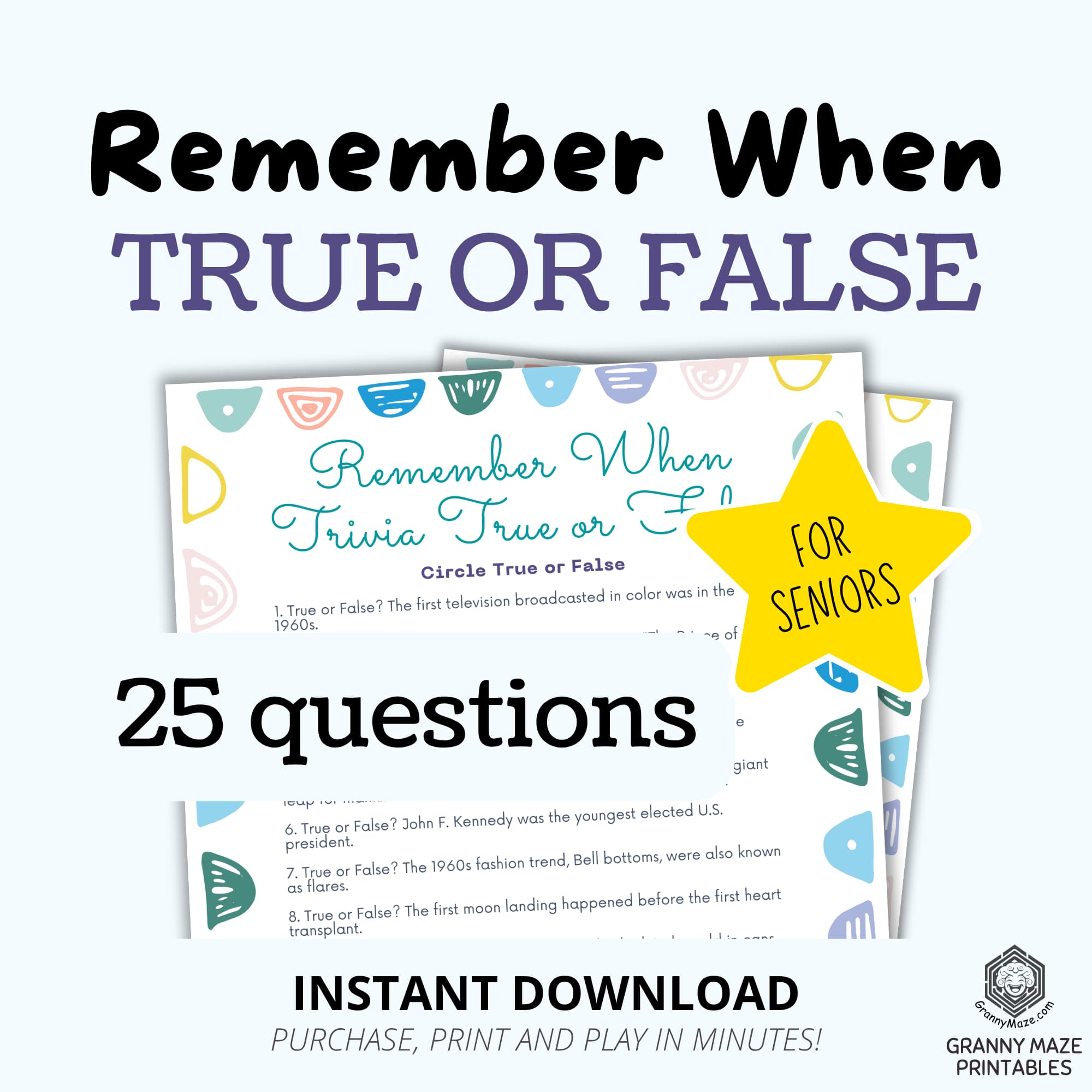 Remember When: True or False Trivia Game for Seniors