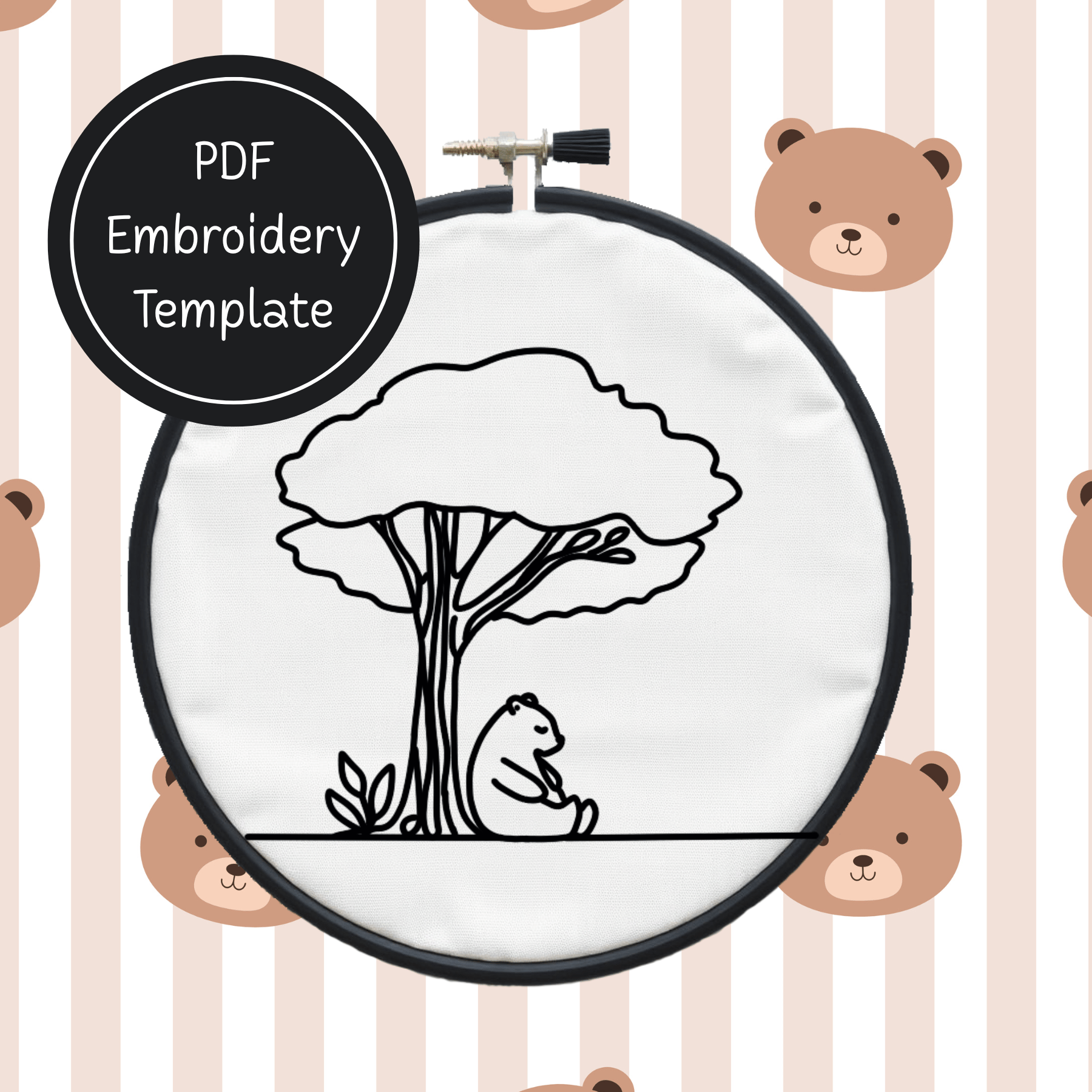 Napping Bear Hand Embroidery Template PDF - DIY Baby Nursery Design For ...