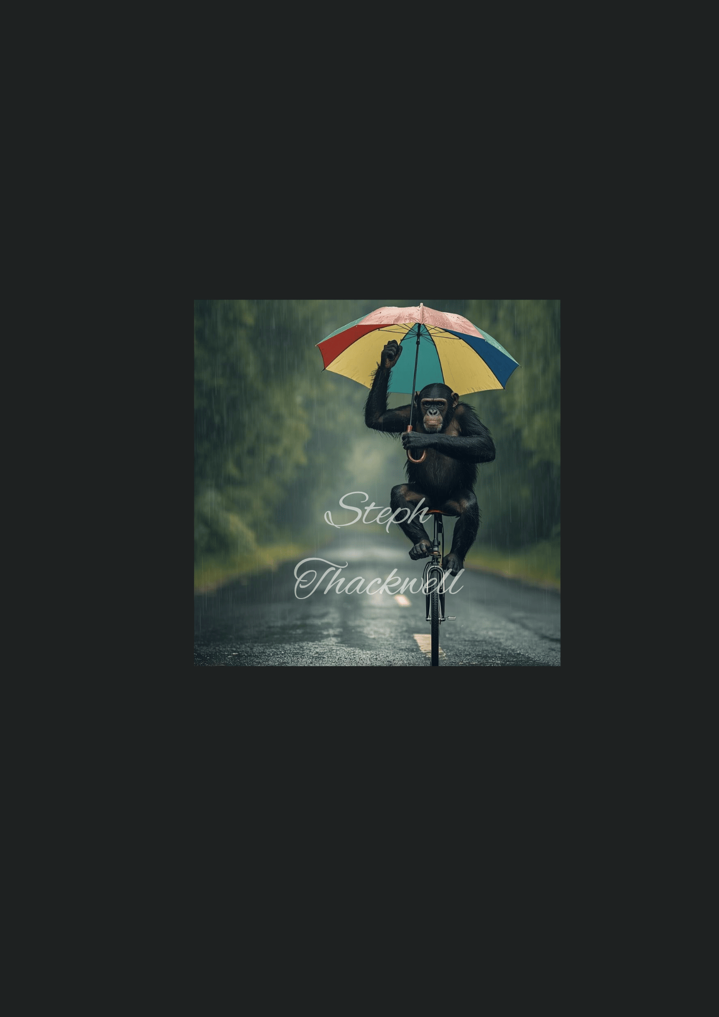 CHIMPANZEE riding a unicycle down the road with Umbrella – Whimsical ...