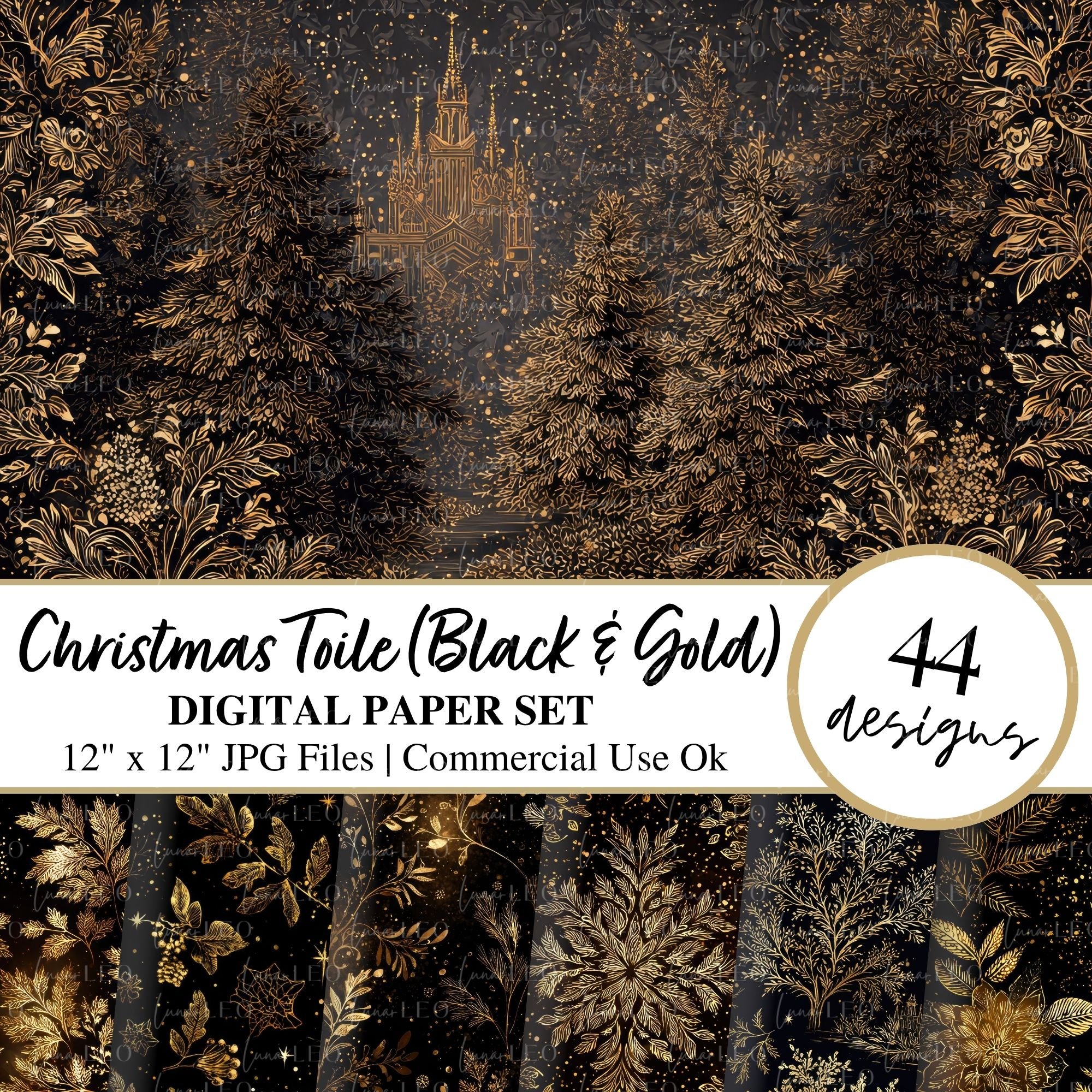 Black & Gold Christmas Toile Digital Paper - Payhip