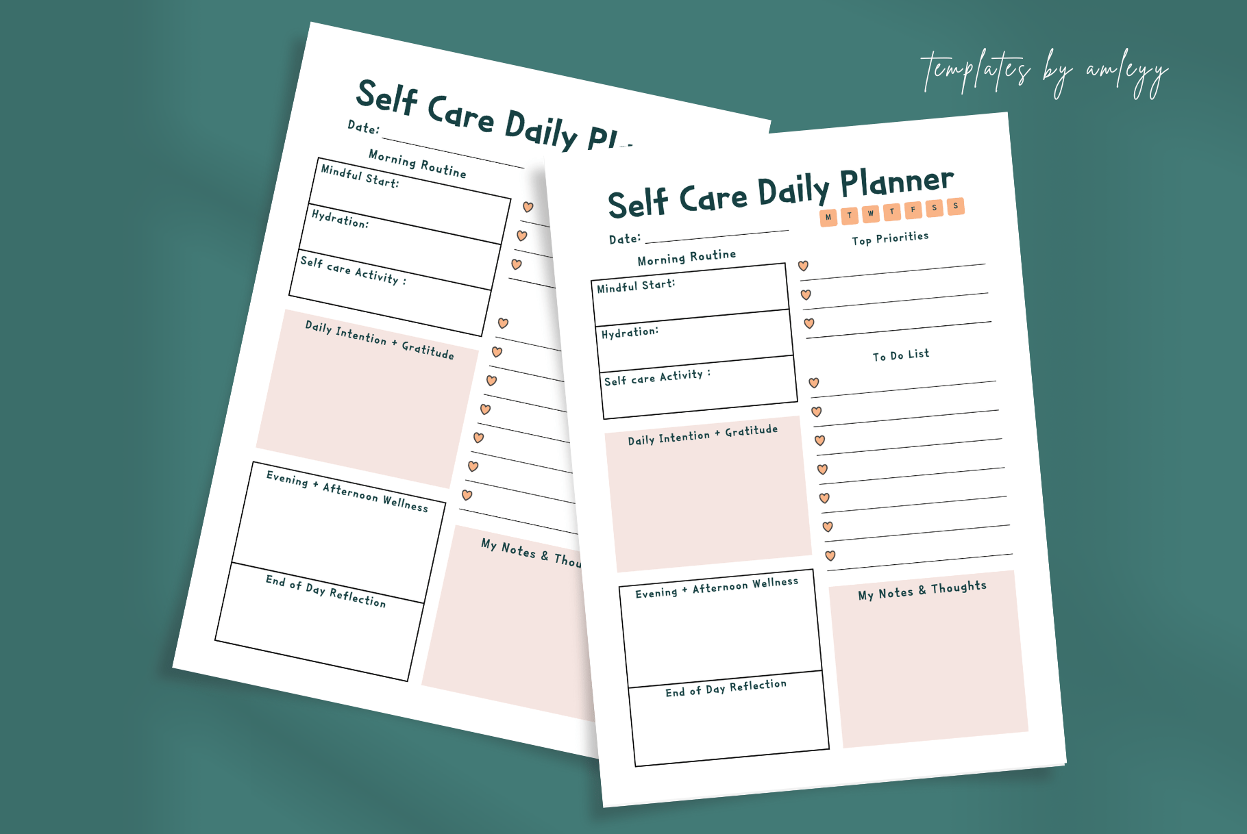 Cute Self-Care Daily Planner Template for Canva | Editable Printable ...