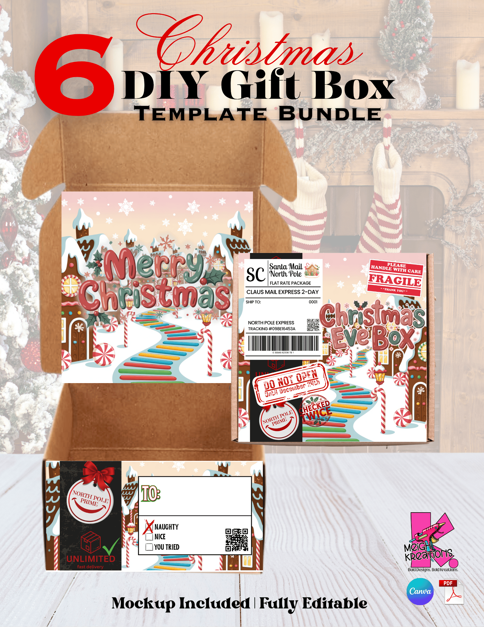 6 Christmas DIY 8x8x4 Gift Box Template Bundle - Payhip