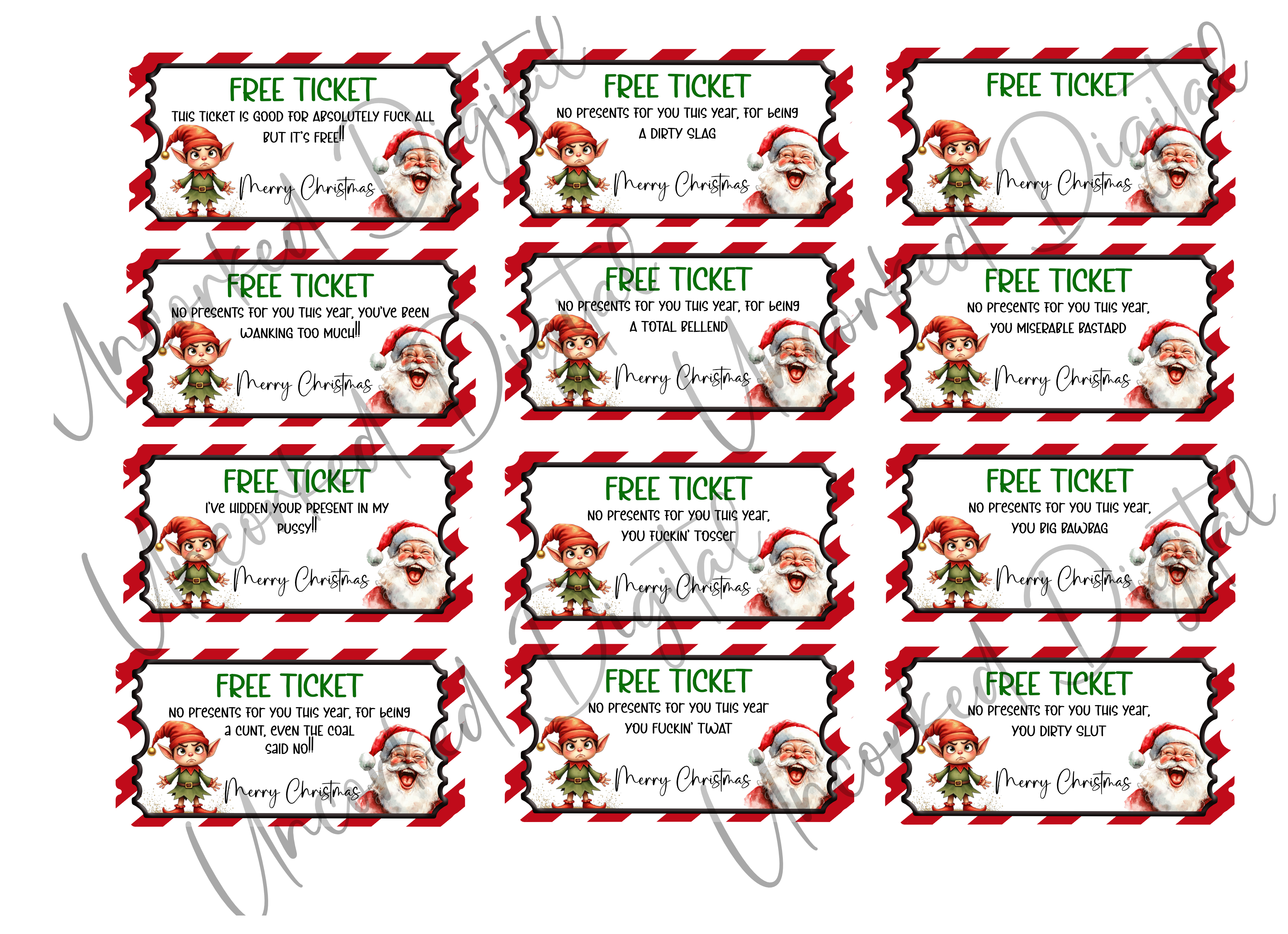 Rude sweary mini ticket designs x 12 (woodform) - Payhip