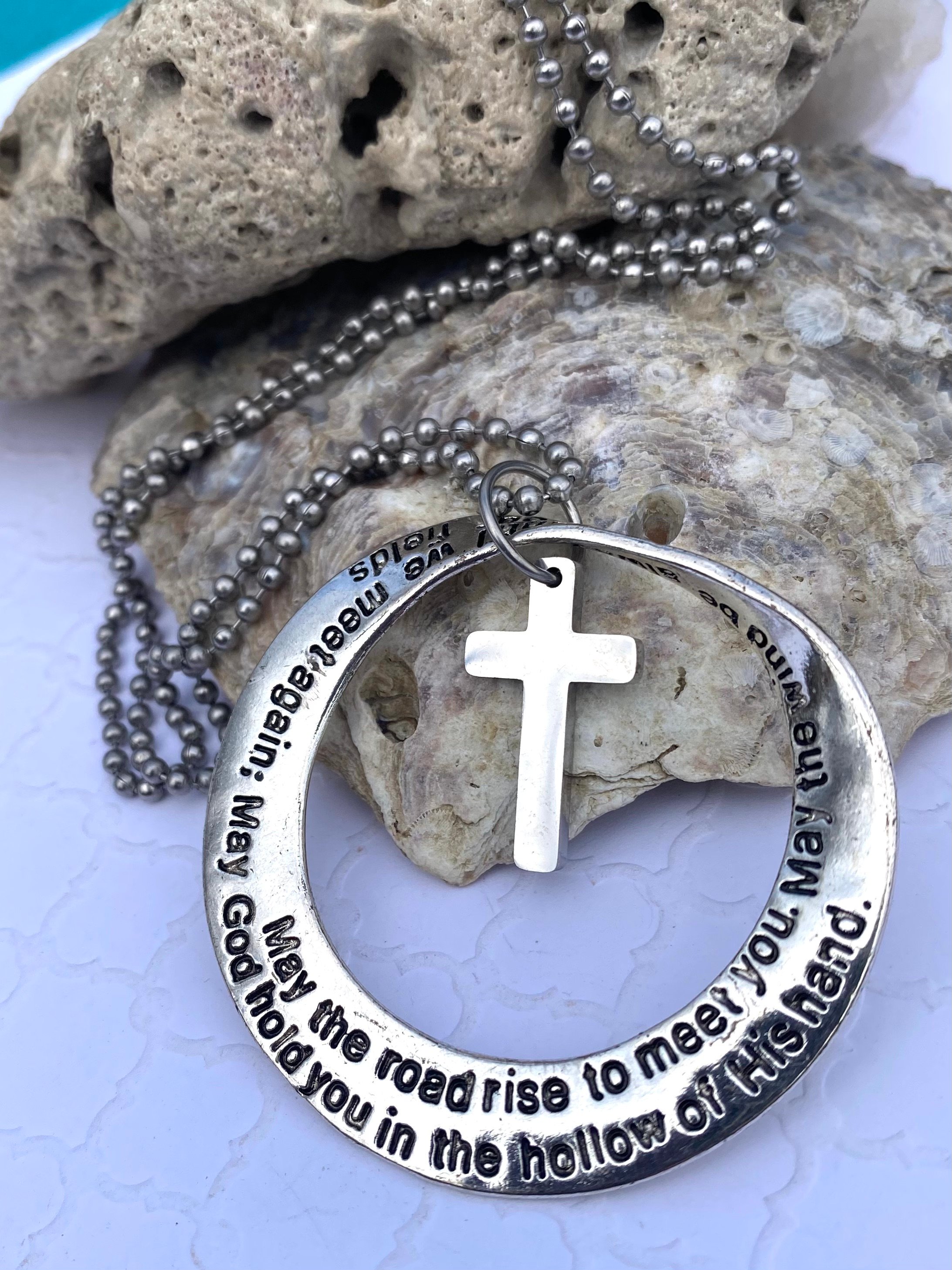 Irish Blessing Cross Necklace on Steel Ball Chain - Payhip