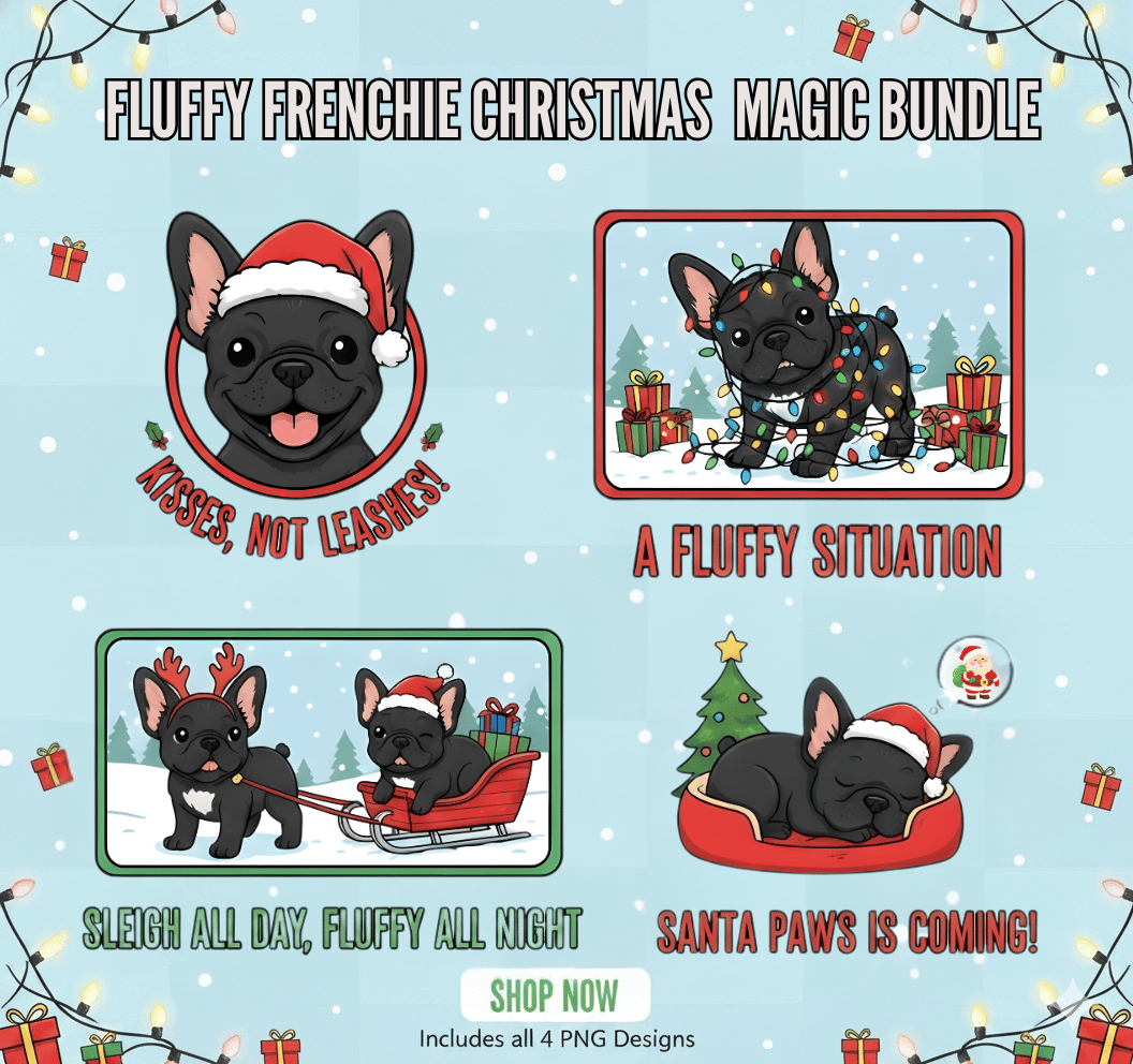 Fluffy Frenchie Christmas Magic Bundle | Cute French Bulldog Christmas ...