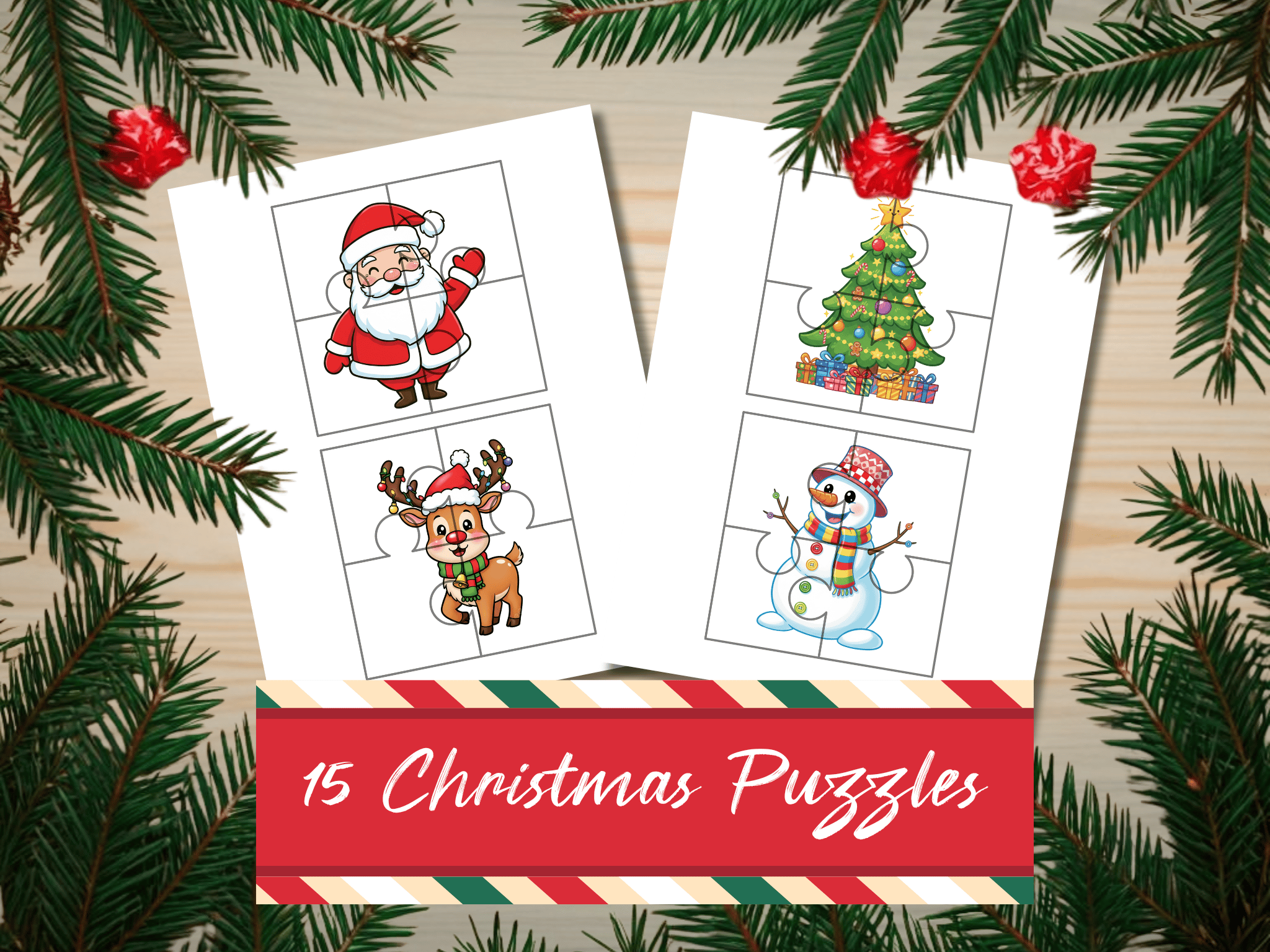 Christmas 4-Piece Puzzles for Toddlers – 15 Printable Holiday Jigsaws ...