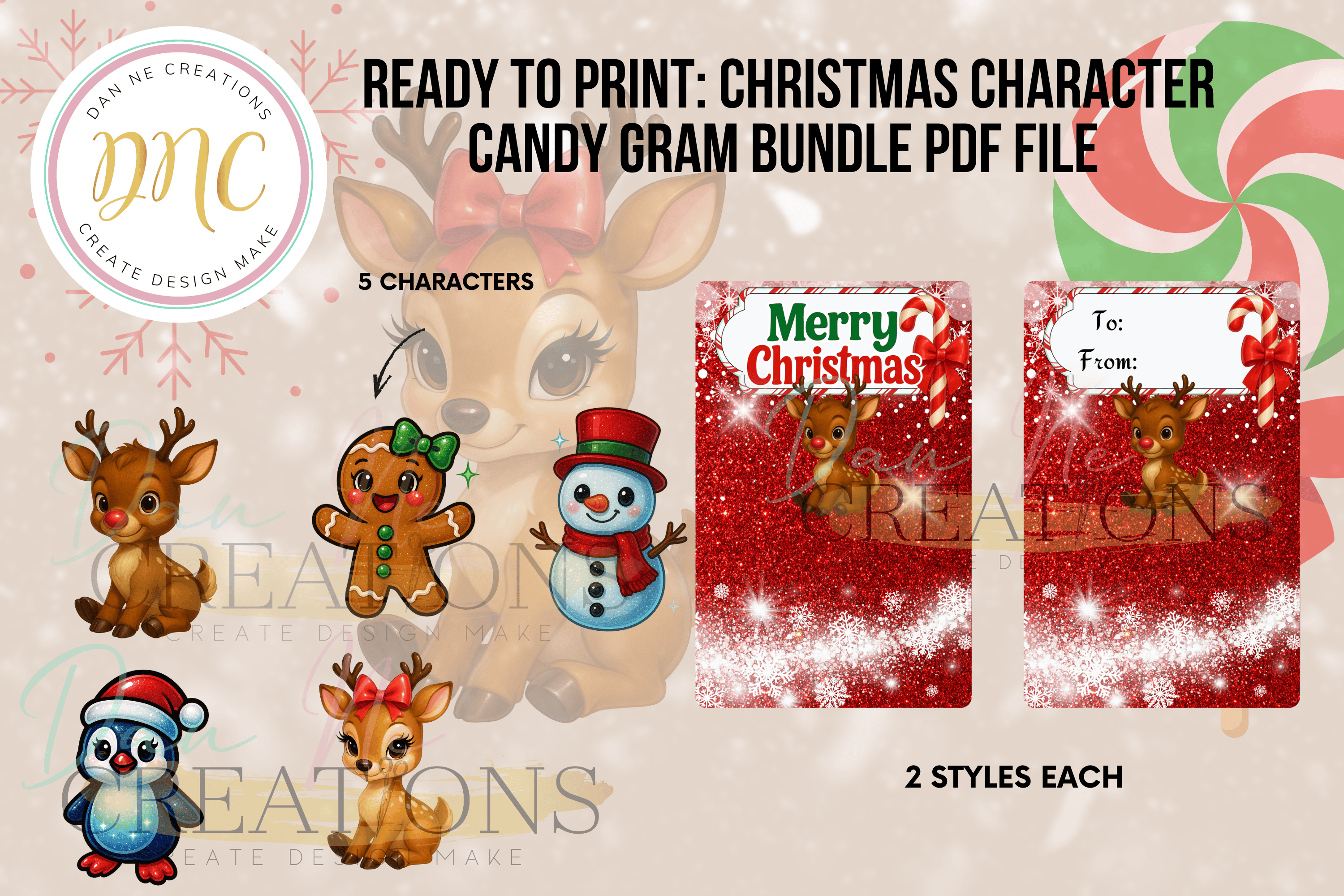 DFY Christmas Candy Gram Character PDF Bundle: Ready to Print