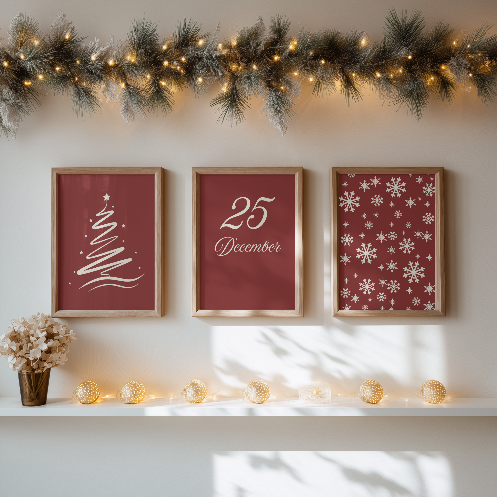 Minimalist Christmas Wall Art Set | Red Holiday Prints | Modern ...