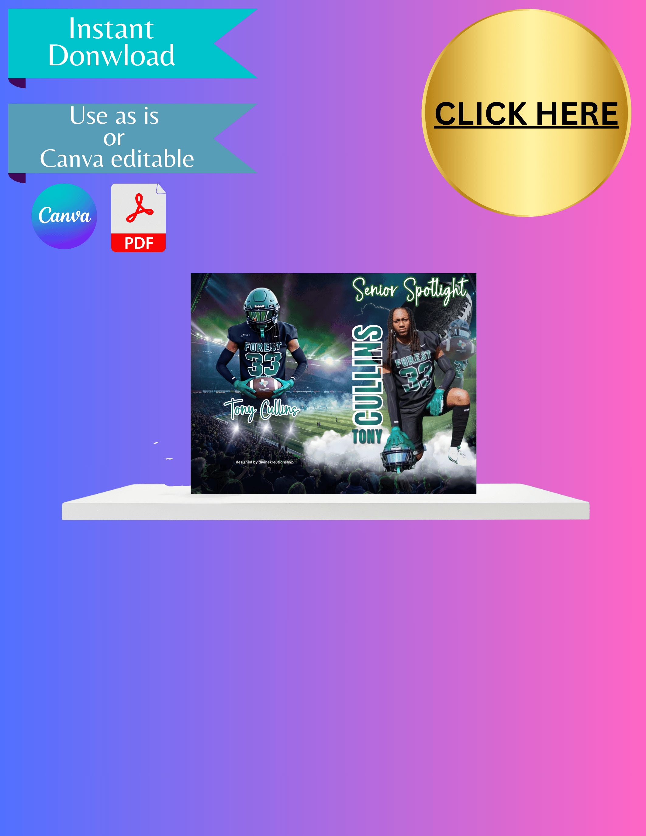 Senior Spotlight Football Booklet Poster Template | Editable Canva ...