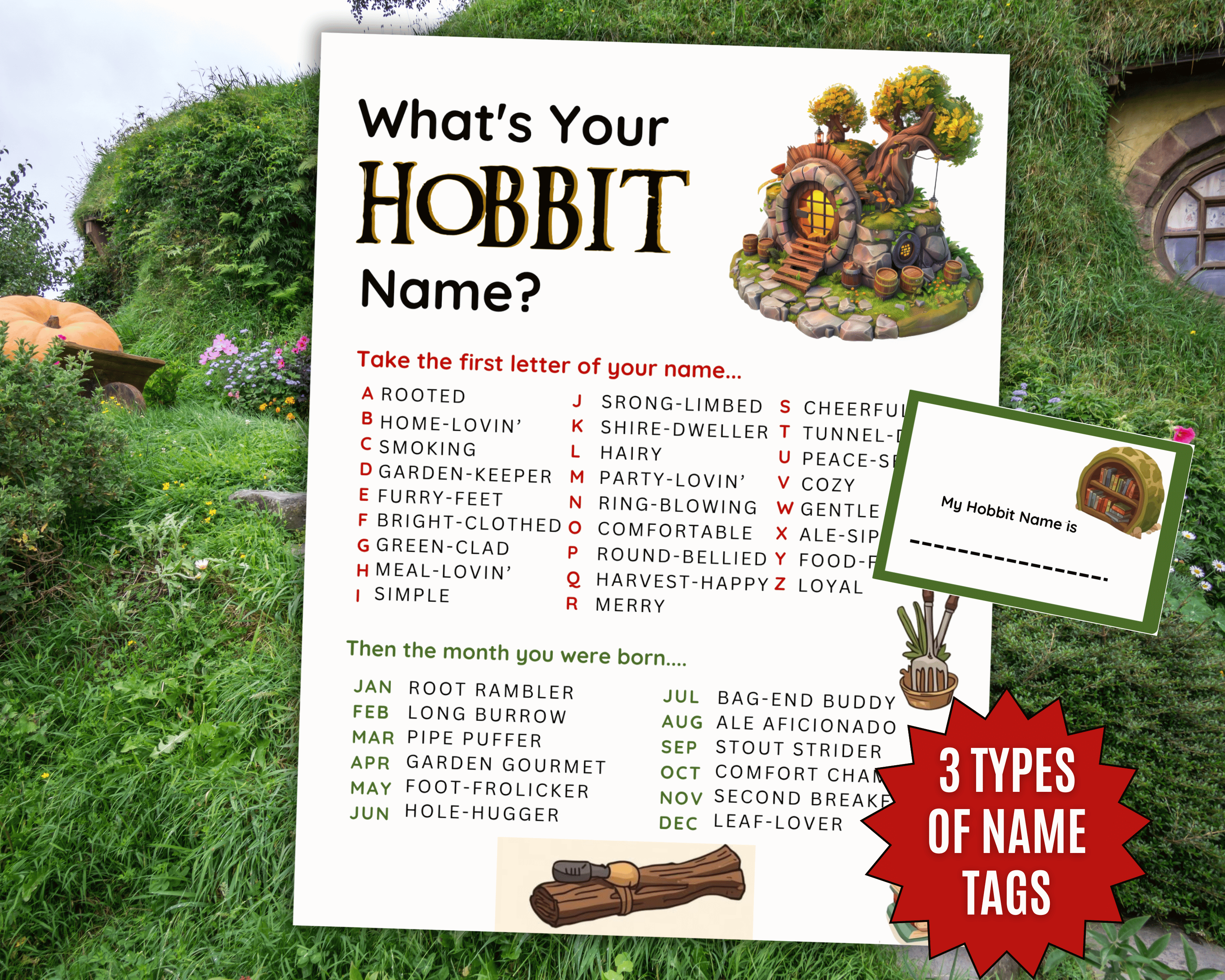 What's Your Hobbit Name Game with Name Tags $ Sign - Payhip