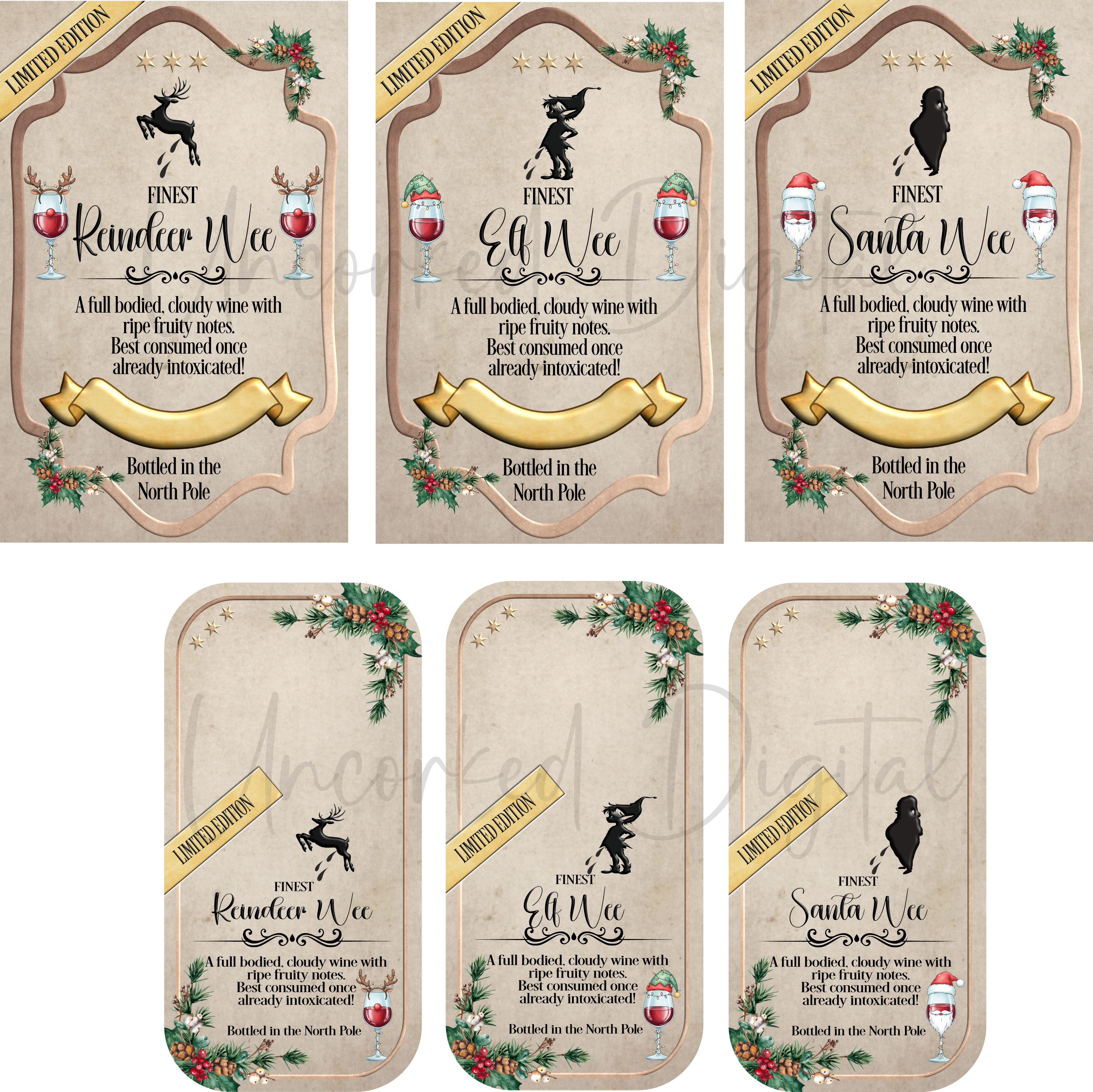 ADD ON "wee" Christmas wine bottle labels and bottle tags (woodform ...