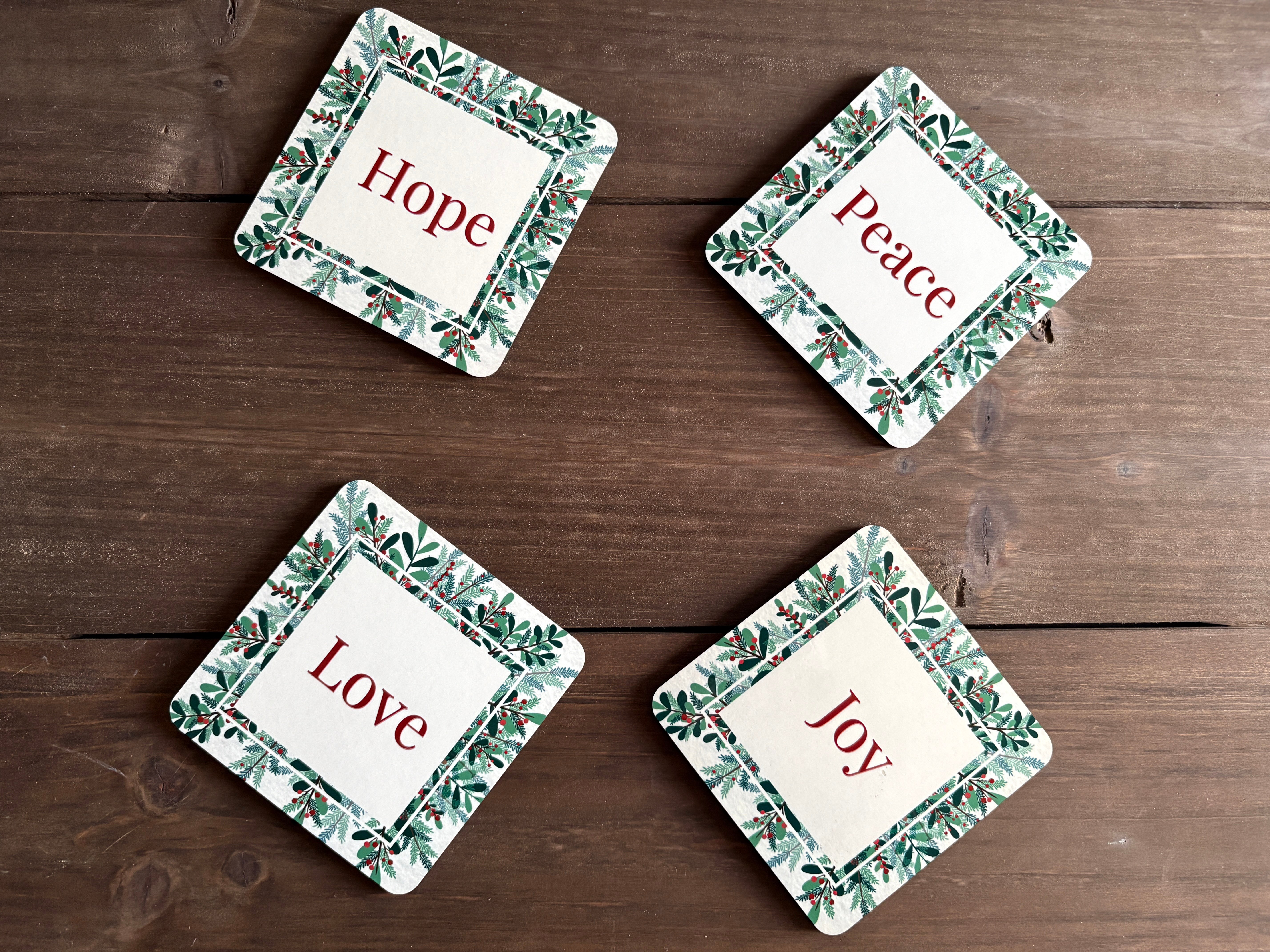 Hope • Love • Peace • Joy Christmas Coaster Set – 4 Piece | Holiday ...